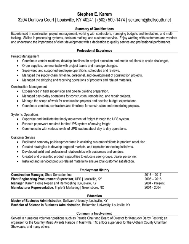 Karem_Stephen Resume 2017 | DOC | Construction Industry | Industries