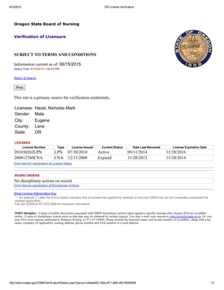 OR LPN License Verification | PDF