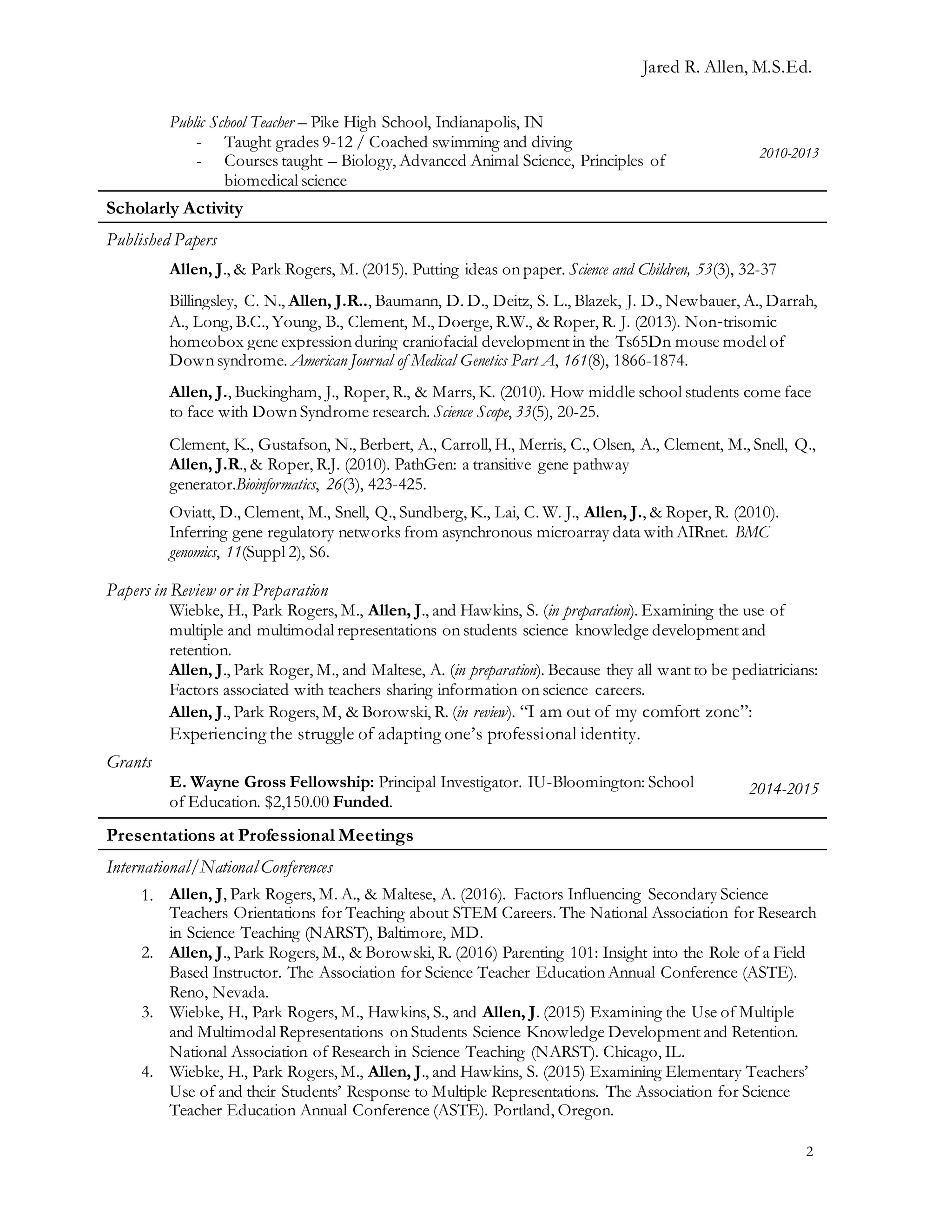 Allen_CV_FINAL | DOCX | Genetics | Science