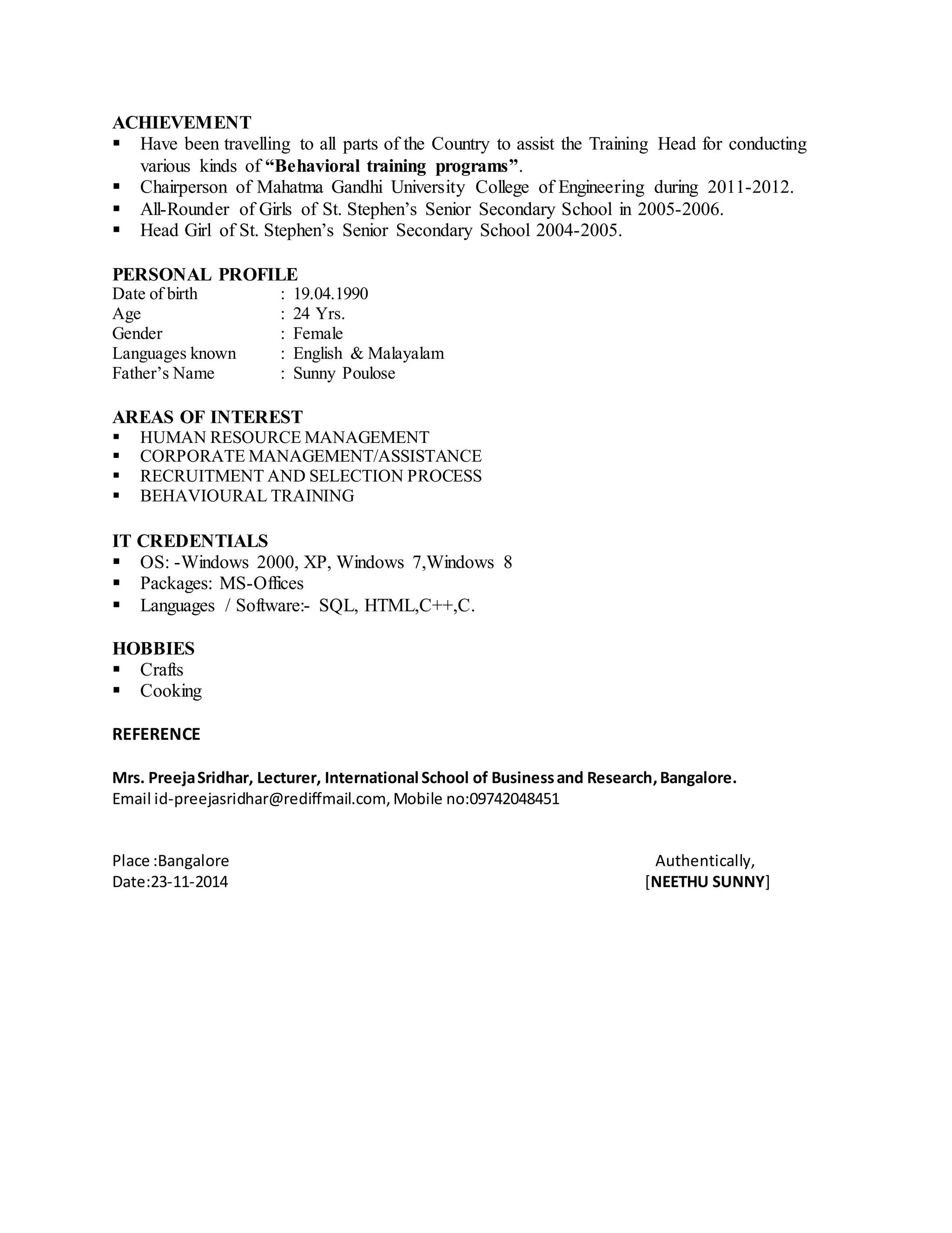 Neethu Resume | DOCX
