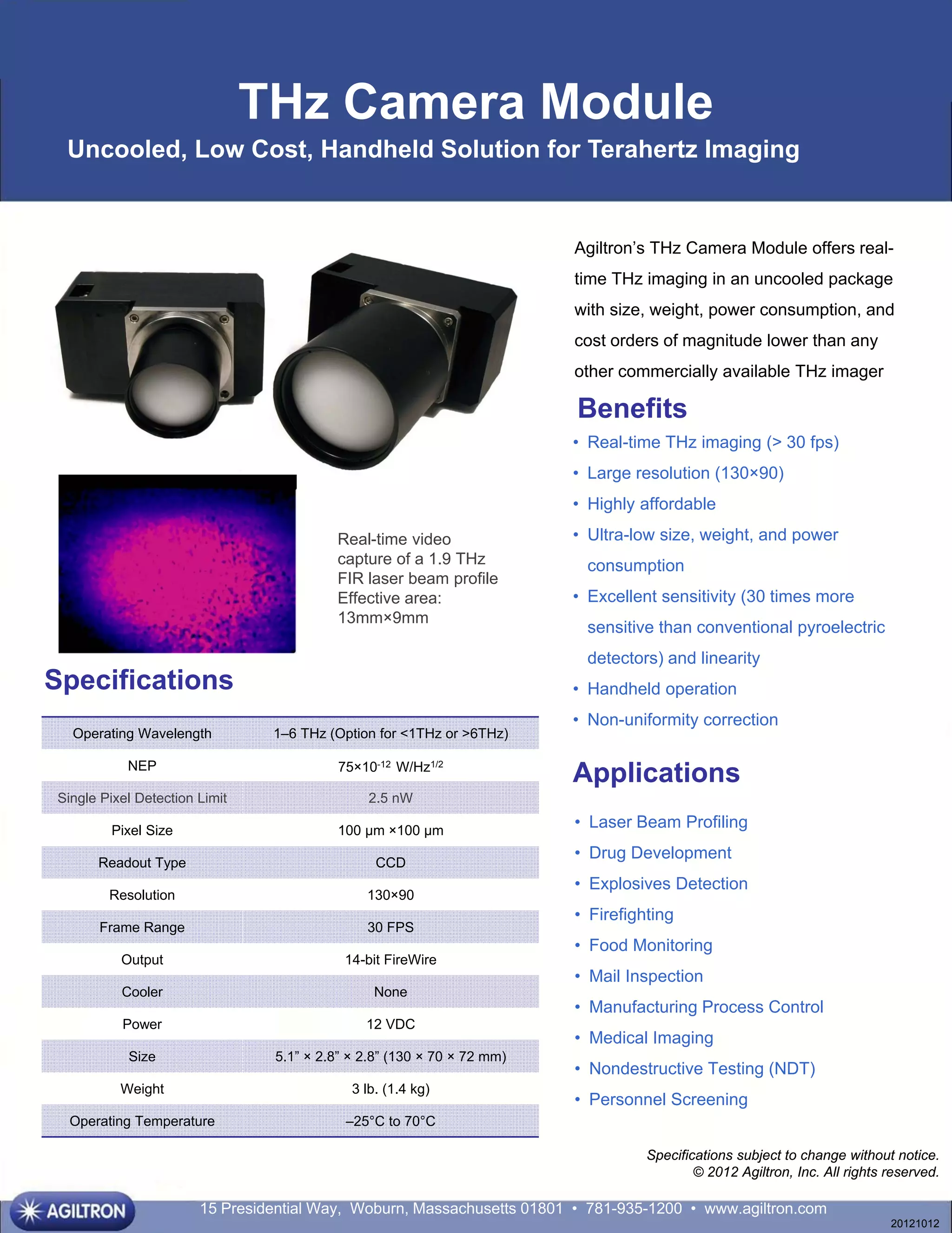 THz Imager Specs v9 | PDF | Cameras and Camcorders | Consumer Electronics