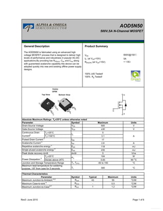 Original N Channel Mosfet AOD5N50 D5N50 5N50 5A 500V TO-252 New | PDF