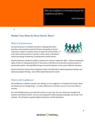D5 student manual assertiveness and self confidence | PDF | Mental Health | Diseases and Conditions
