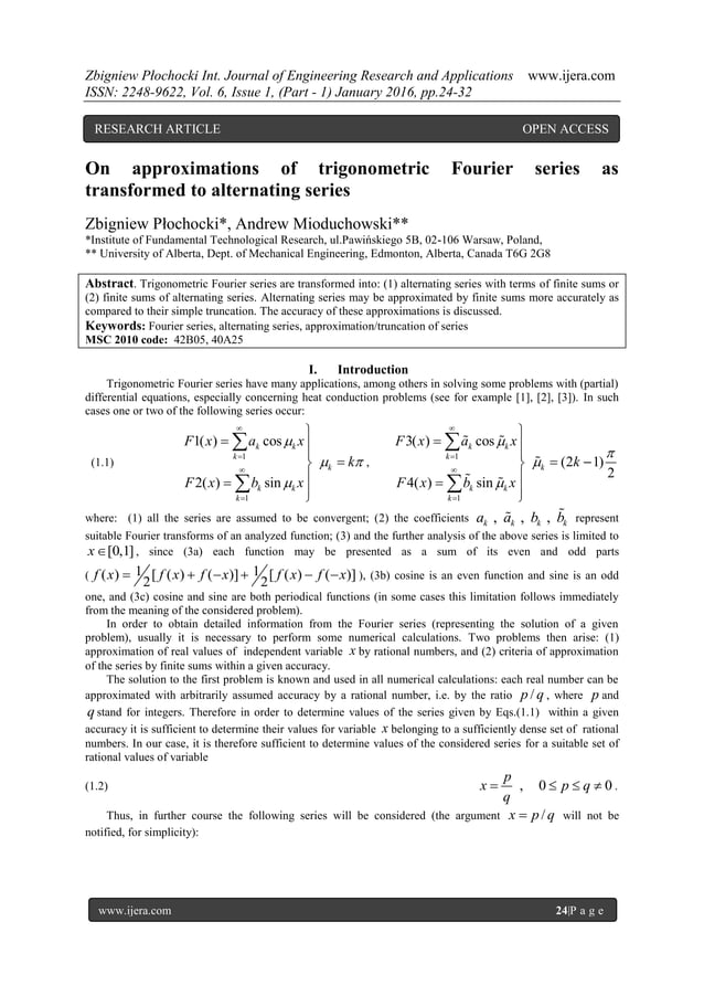 On approximations of trigonometric Fourier series as transformed to alternating series | PDF ...