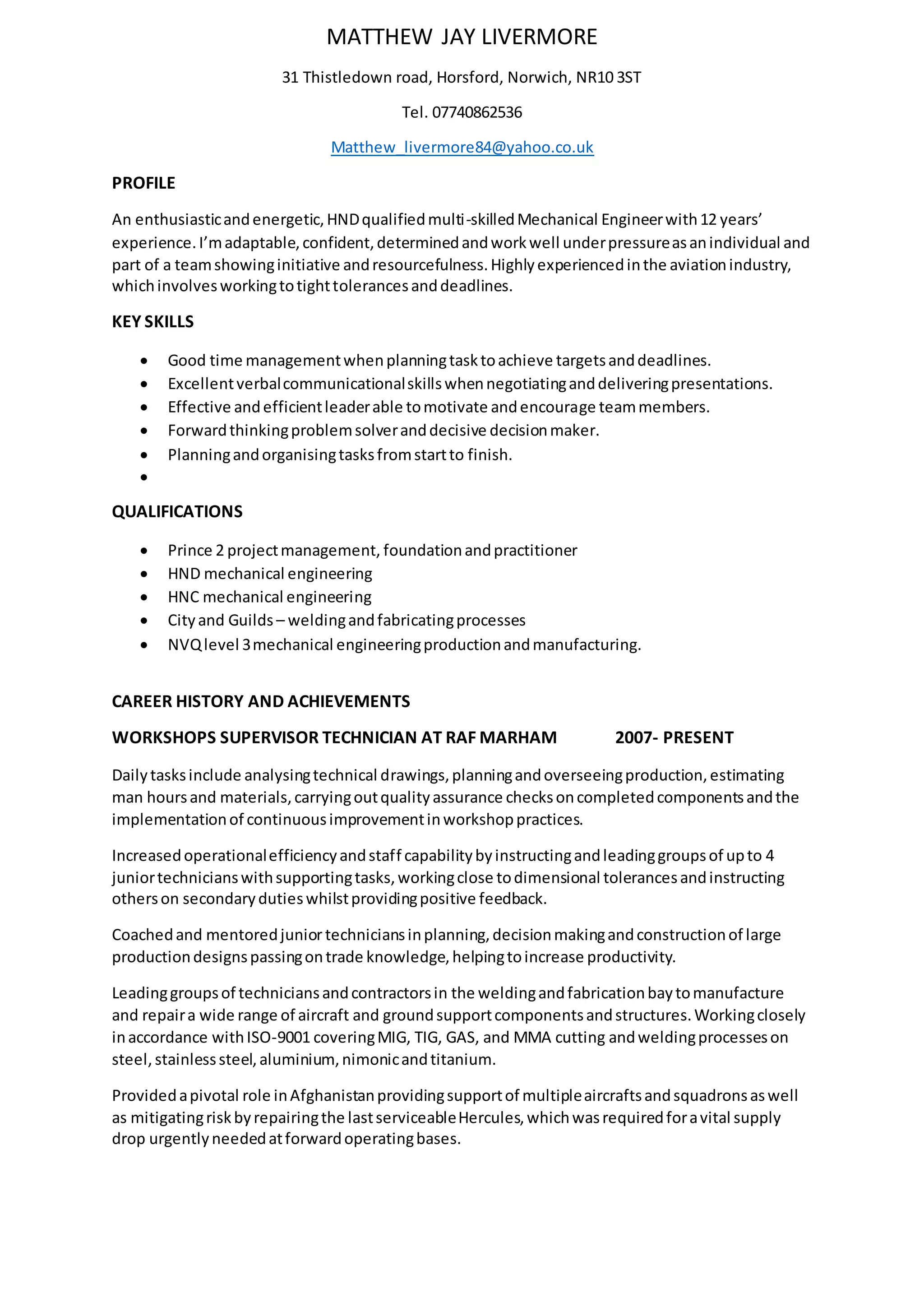 MATTHEW LIVERMORE.docx new cv 1 | PDF