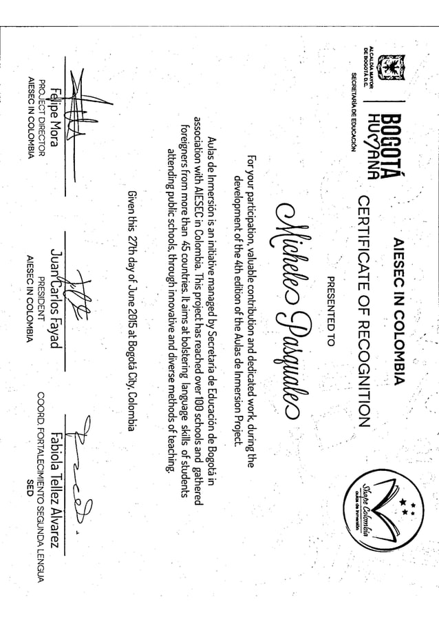 AIESEC Colombia certificate of participation 1 | PDF