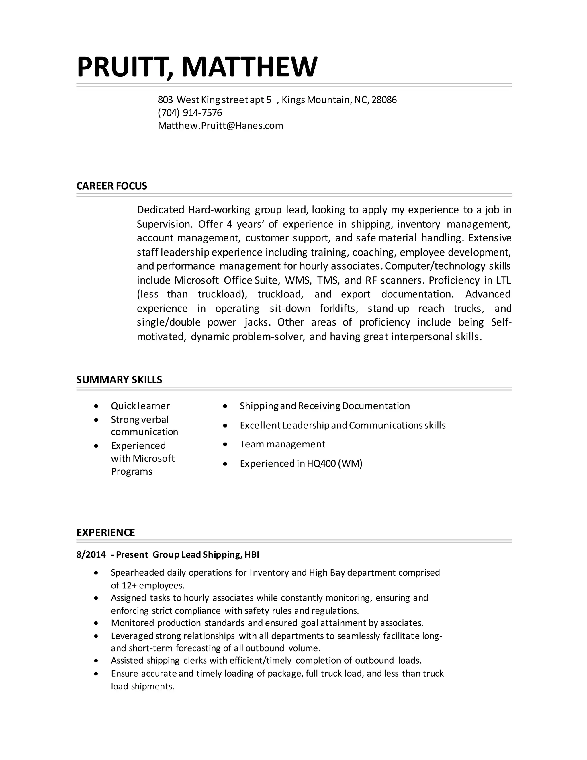 Matt Pruitt Resume | DOCX