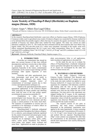 Acute Toxicity of Fluazifop-P-Butyl (Herbicide) on Daphnia magna (Straus, 1820) | PDF