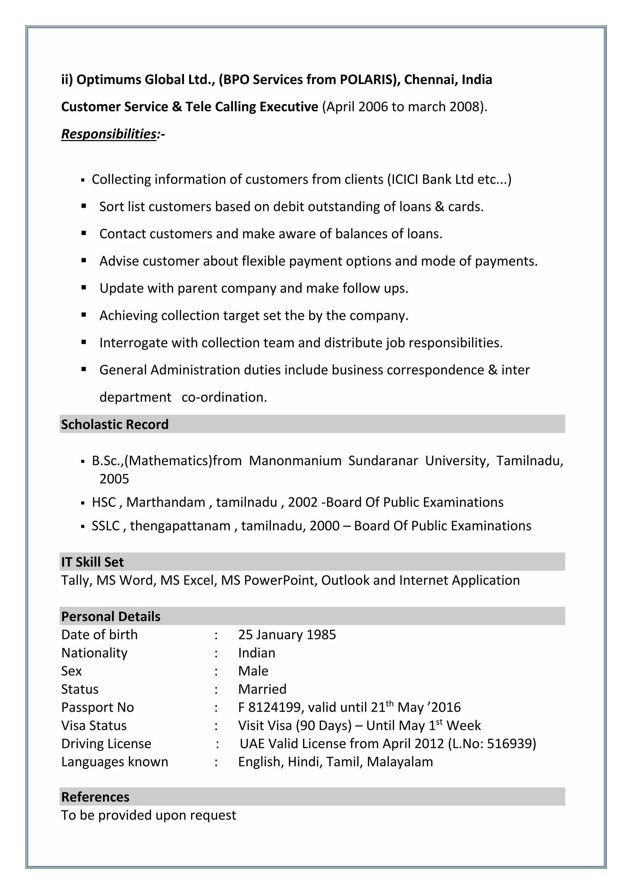 Senior Sales Engineer -Executive with 6 and Half yrs Experience ...