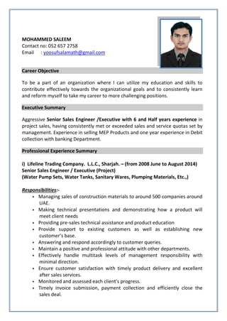 Senior Sales Engineer -Executive with 6 and Half yrs Experience ...