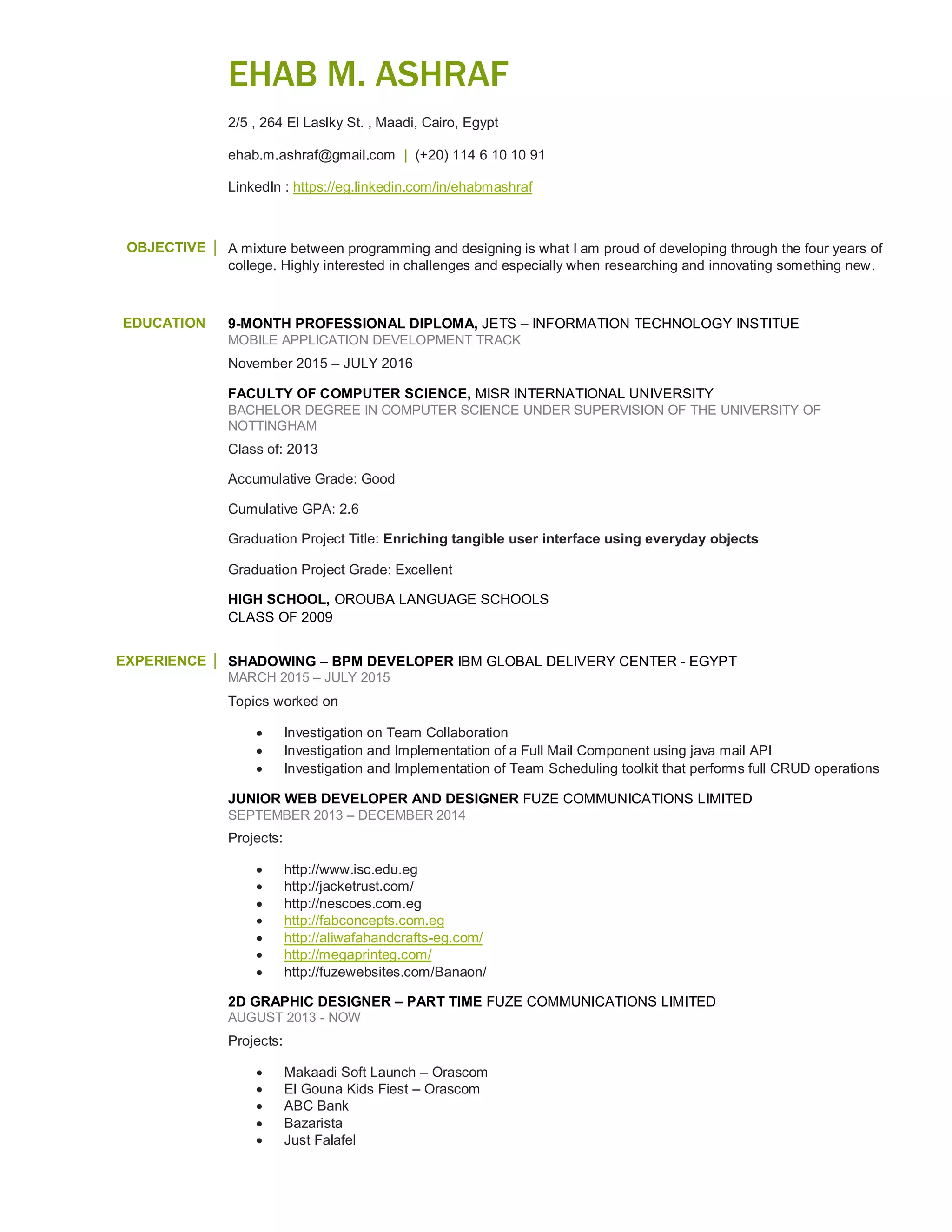 Ehab Mohamed Ashraf - CV | PDF