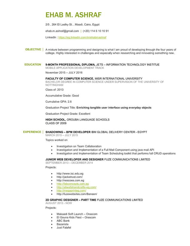 Ehab Mohamed Ashraf - CV | PDF