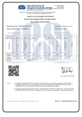 CS Executive Module I marks sheet | PDF