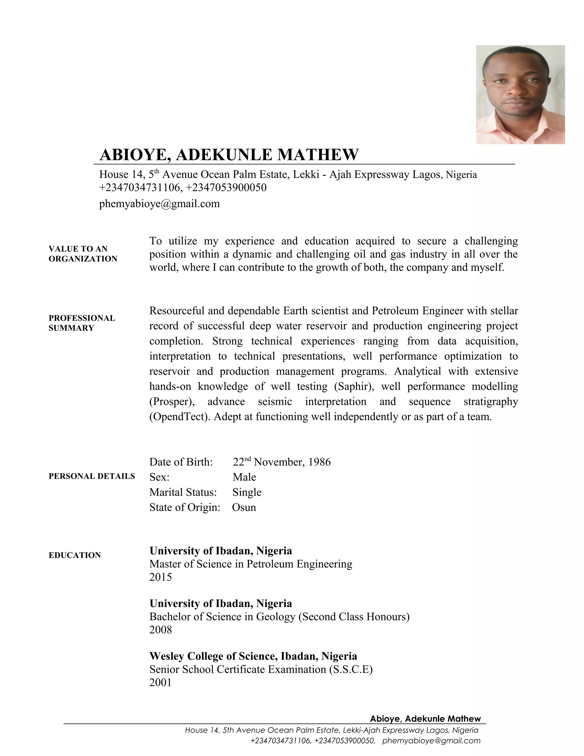 matthew adekunle abioye cv uae | DOC