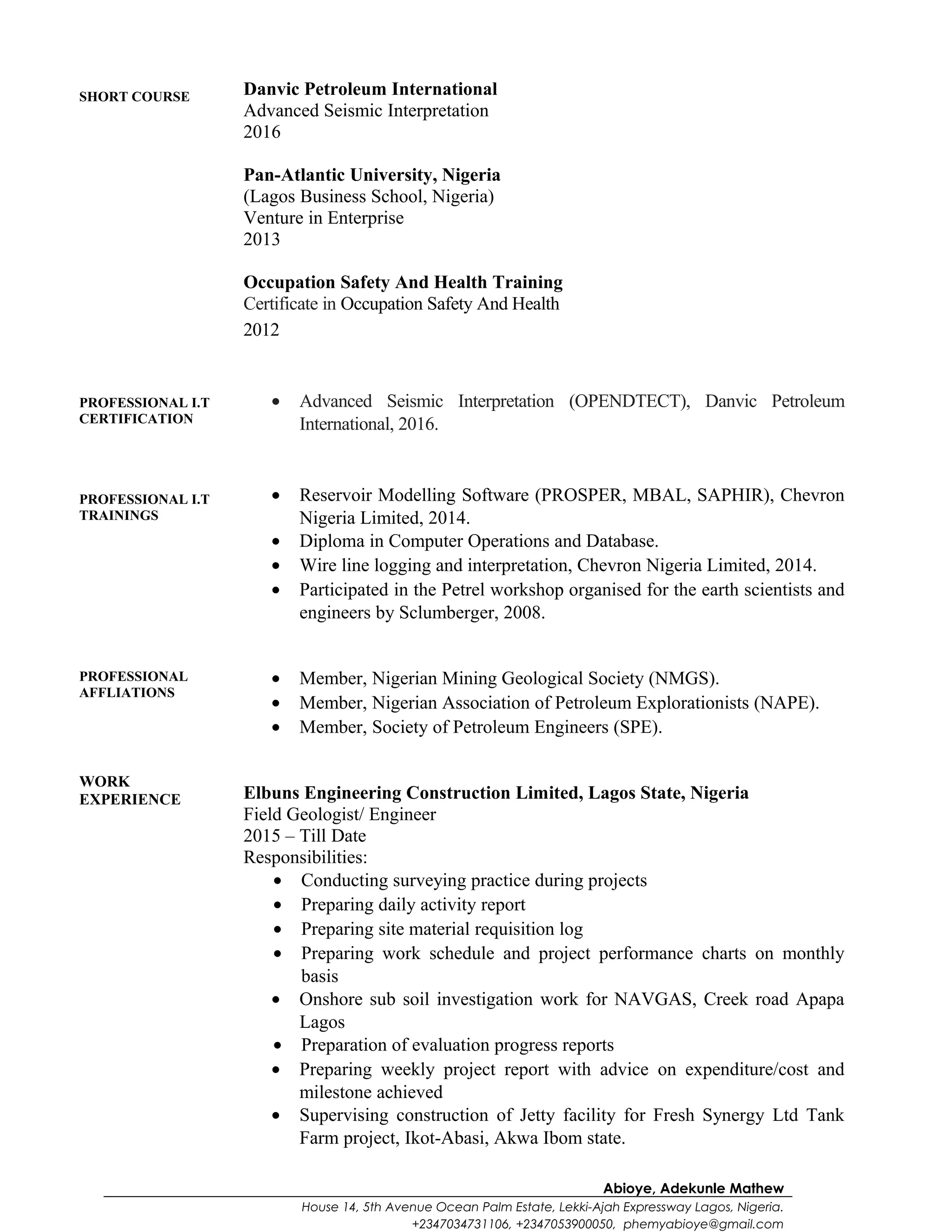 matthew adekunle abioye cv uae | DOC