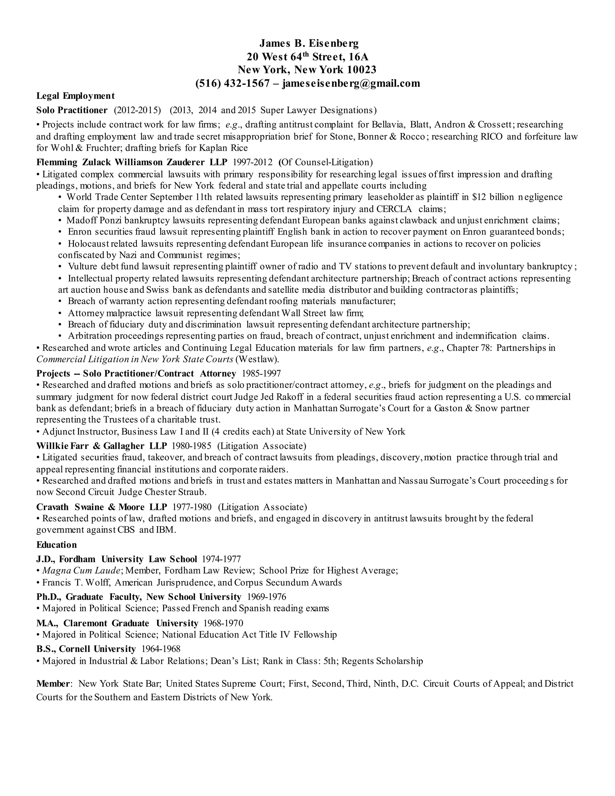 James_B._Eisenberg_Resume | DOCX | Legal Services Industry | Industries