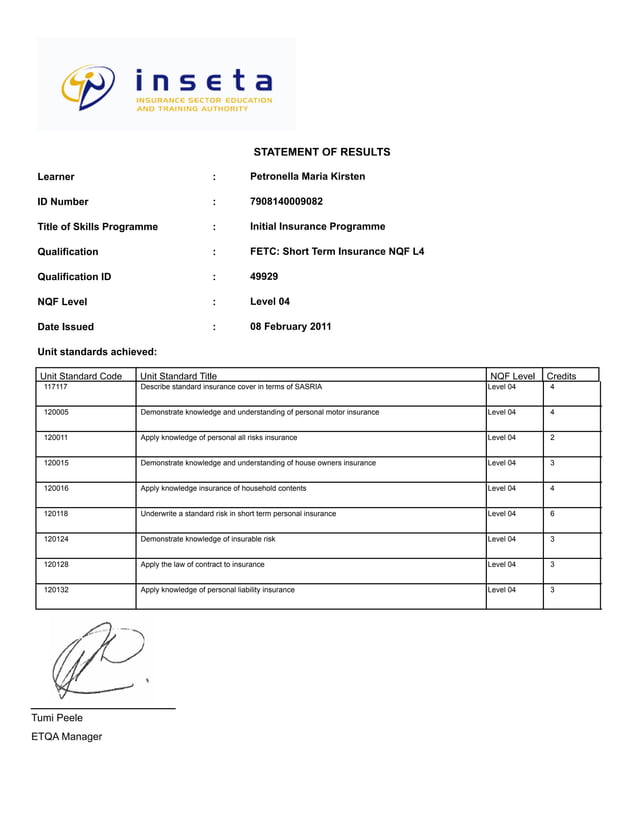 INSETA CERTIFICATE | PDF