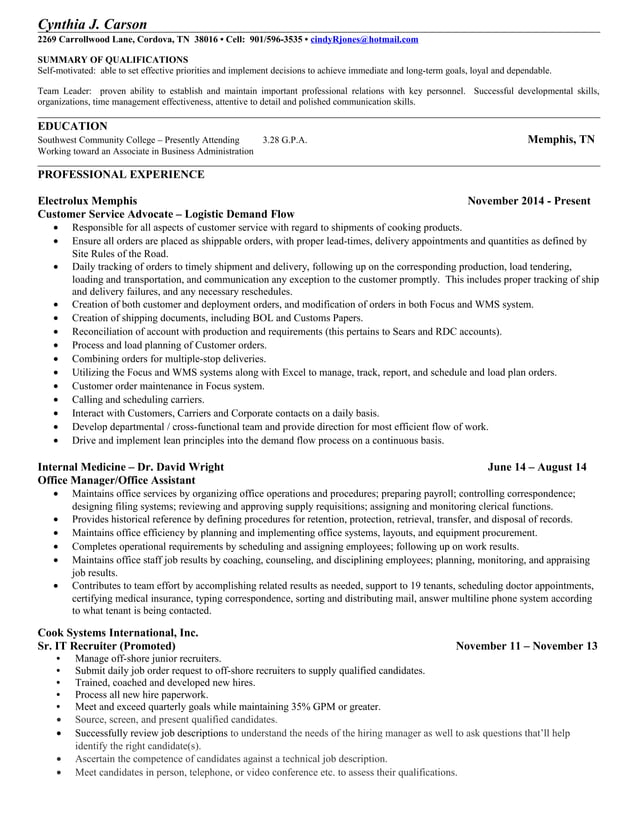 Resume of Cynthia Carson | PDF