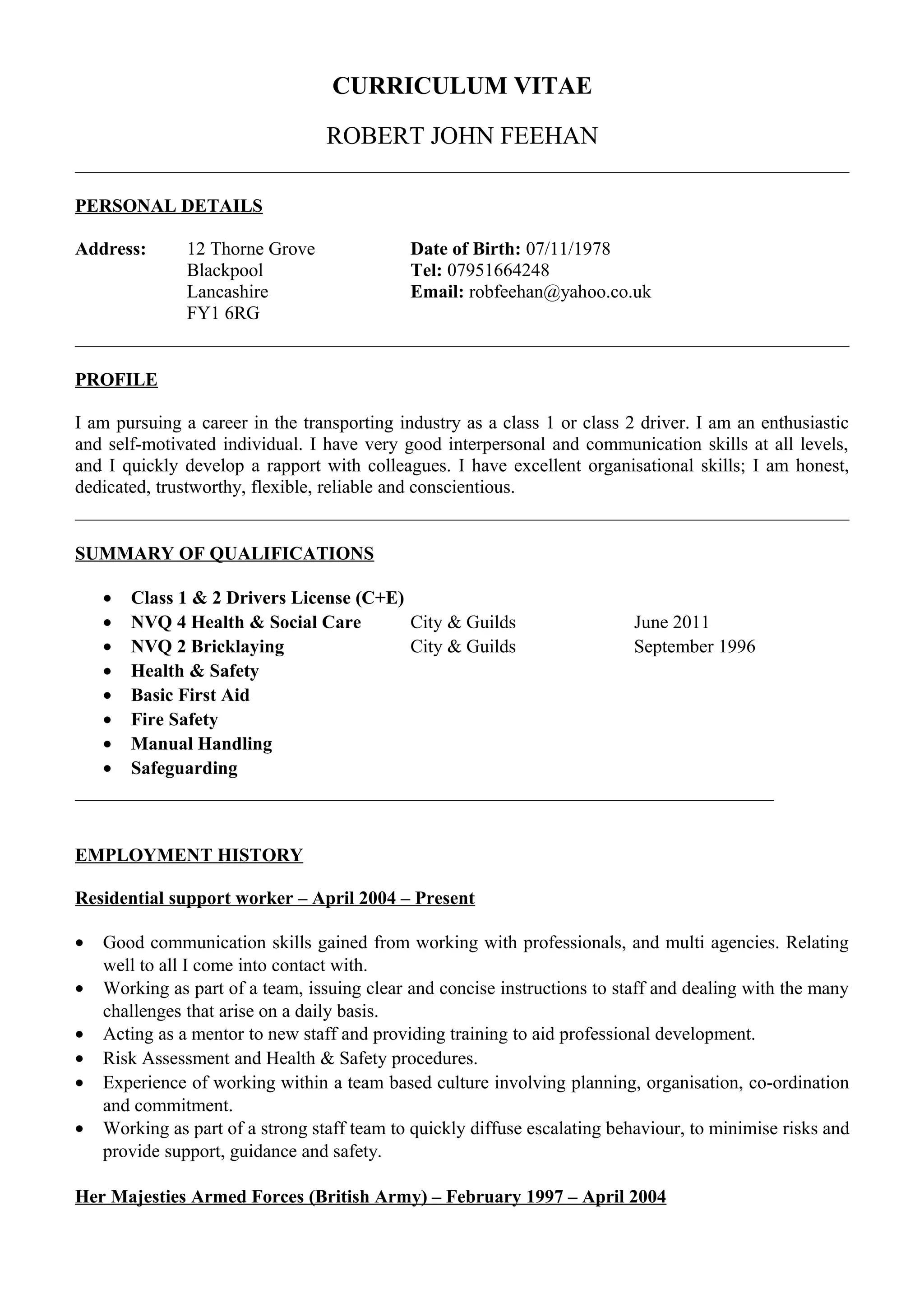 Robert Feehan CV | DOC