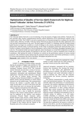 Optimization of Quality of Service (QoS) framework for highway based Vehicular Ad-hoc Networks ...