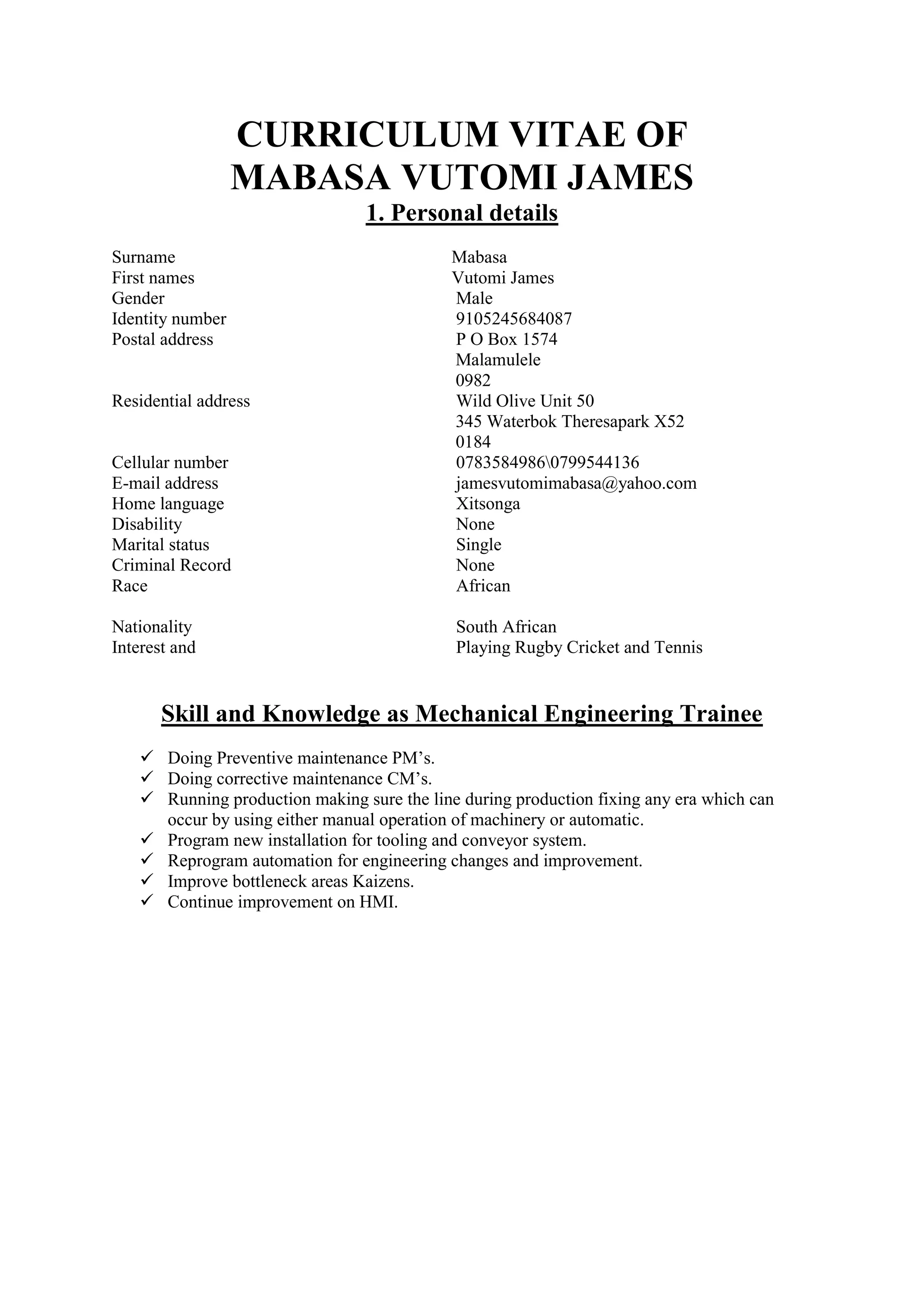 MY CV Mabasa | PDF