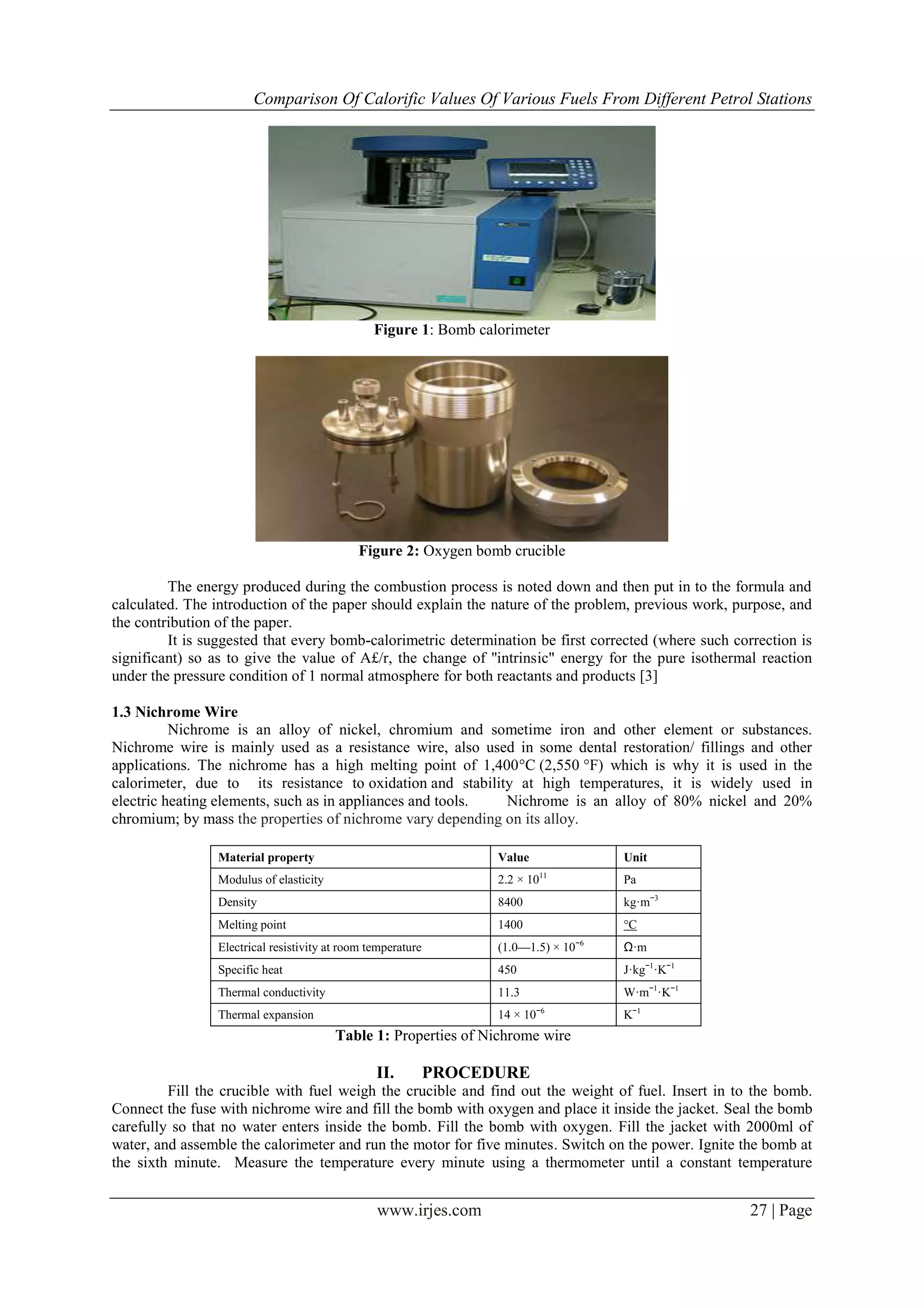 Comparison of Calorific Values of Various Fuels from Different Petrol ...
