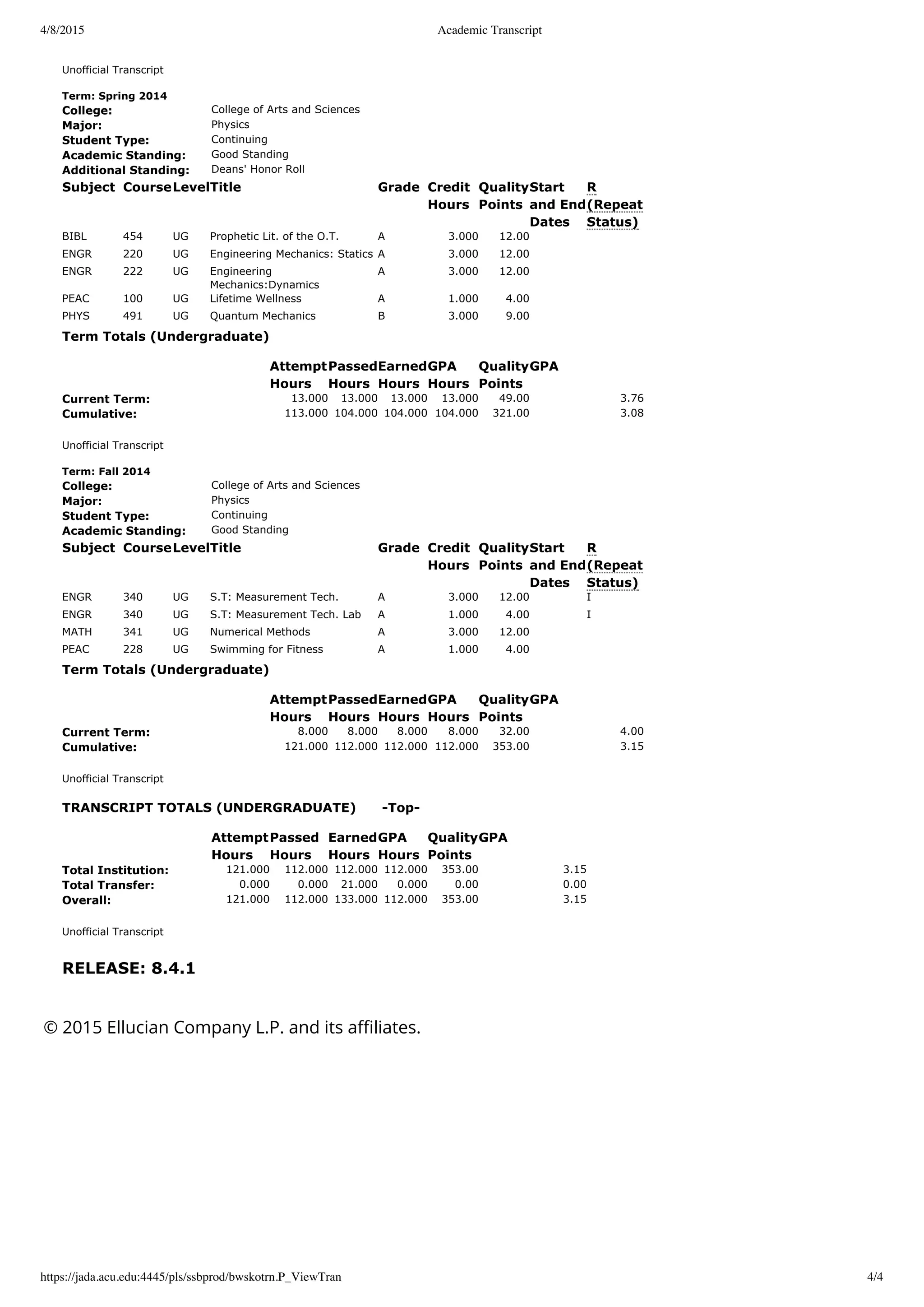 Academic Transcript | PDF