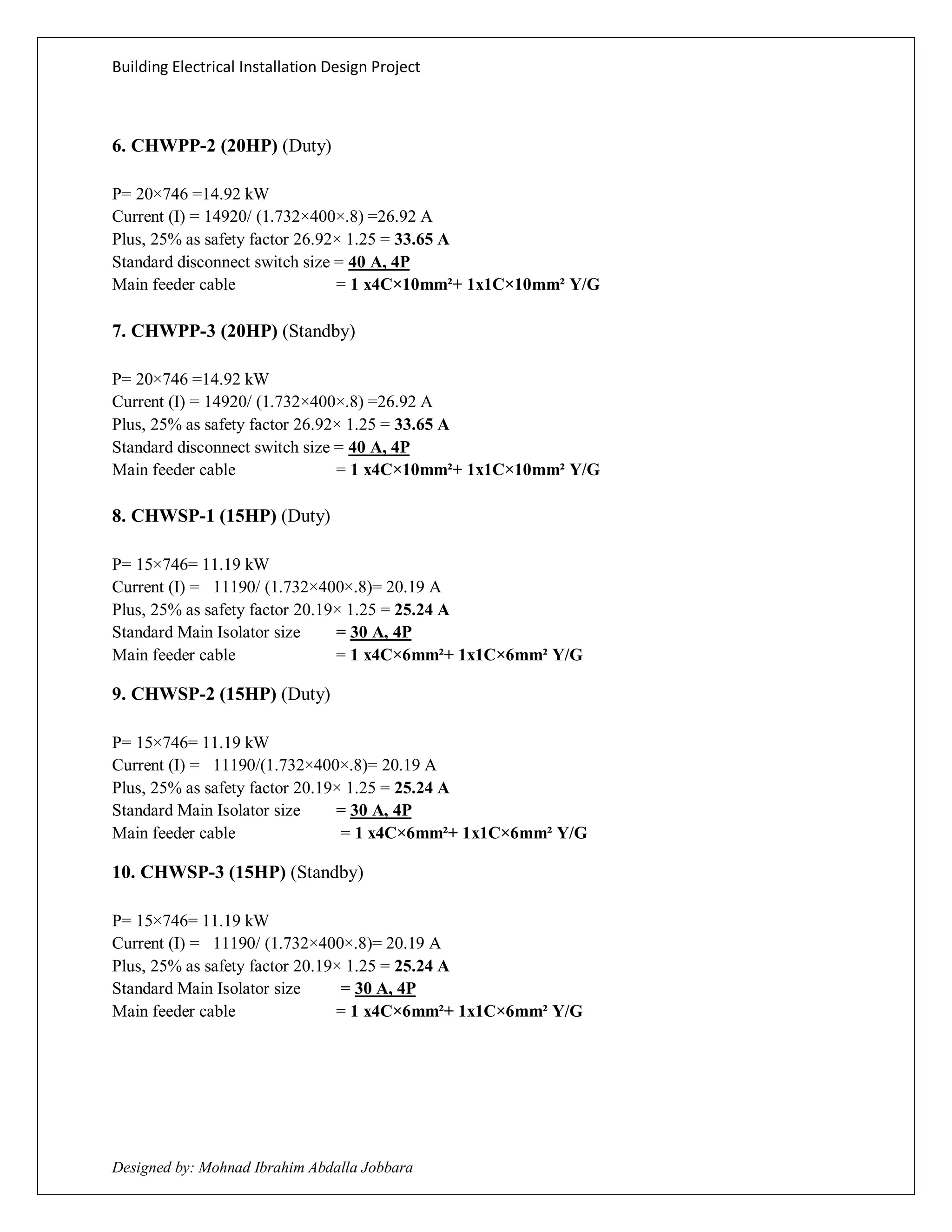 Electrical Installation Design Project_DUBAI STANDARD_ by Mohnad Ibrahim | PDF