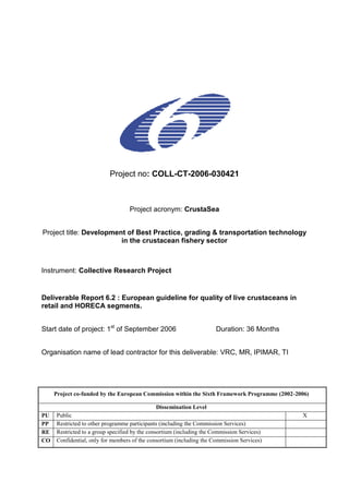 European guideline for quality of live crustaceans in retail and HORECA ...