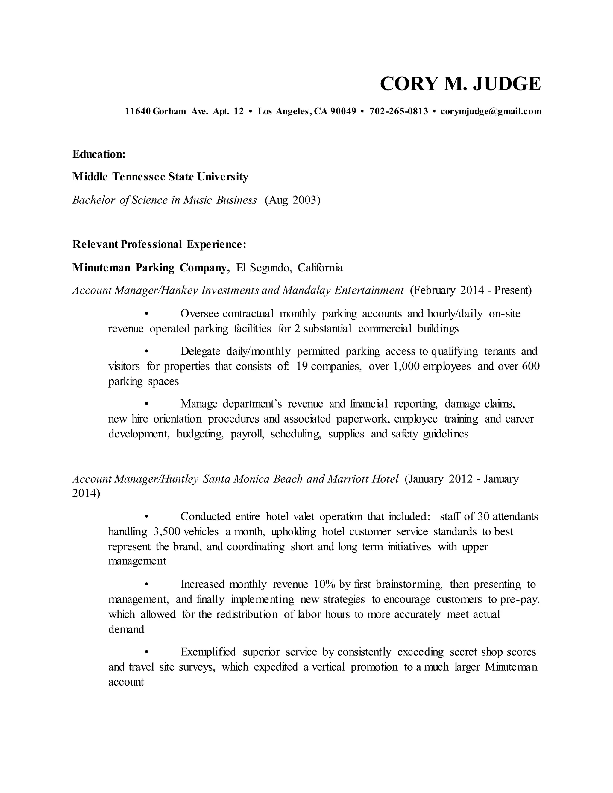 CORY M JUDGE RESUME Feb 2015 | PDF