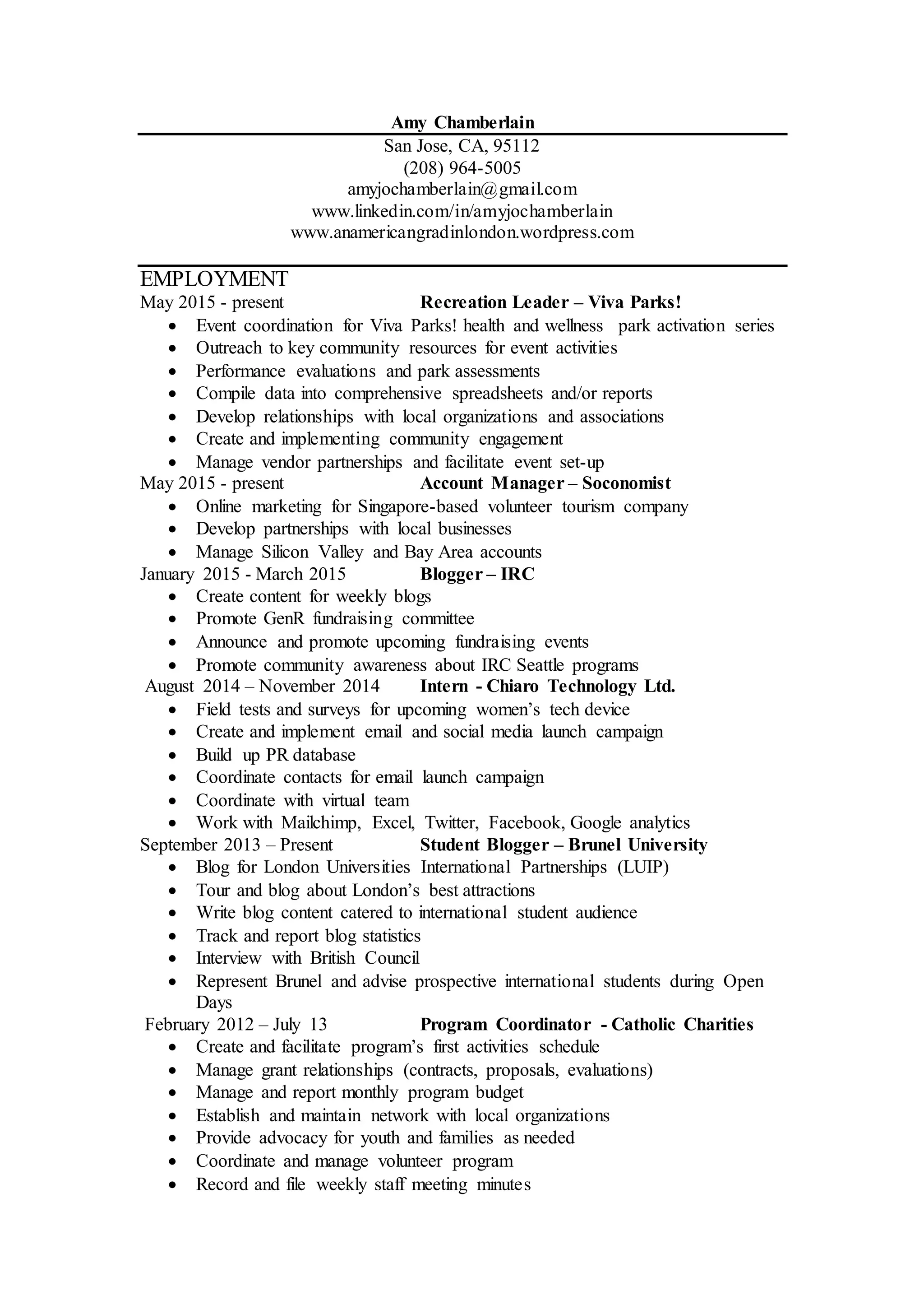Amy Chamberlain Resume 2015 (1) | PDF