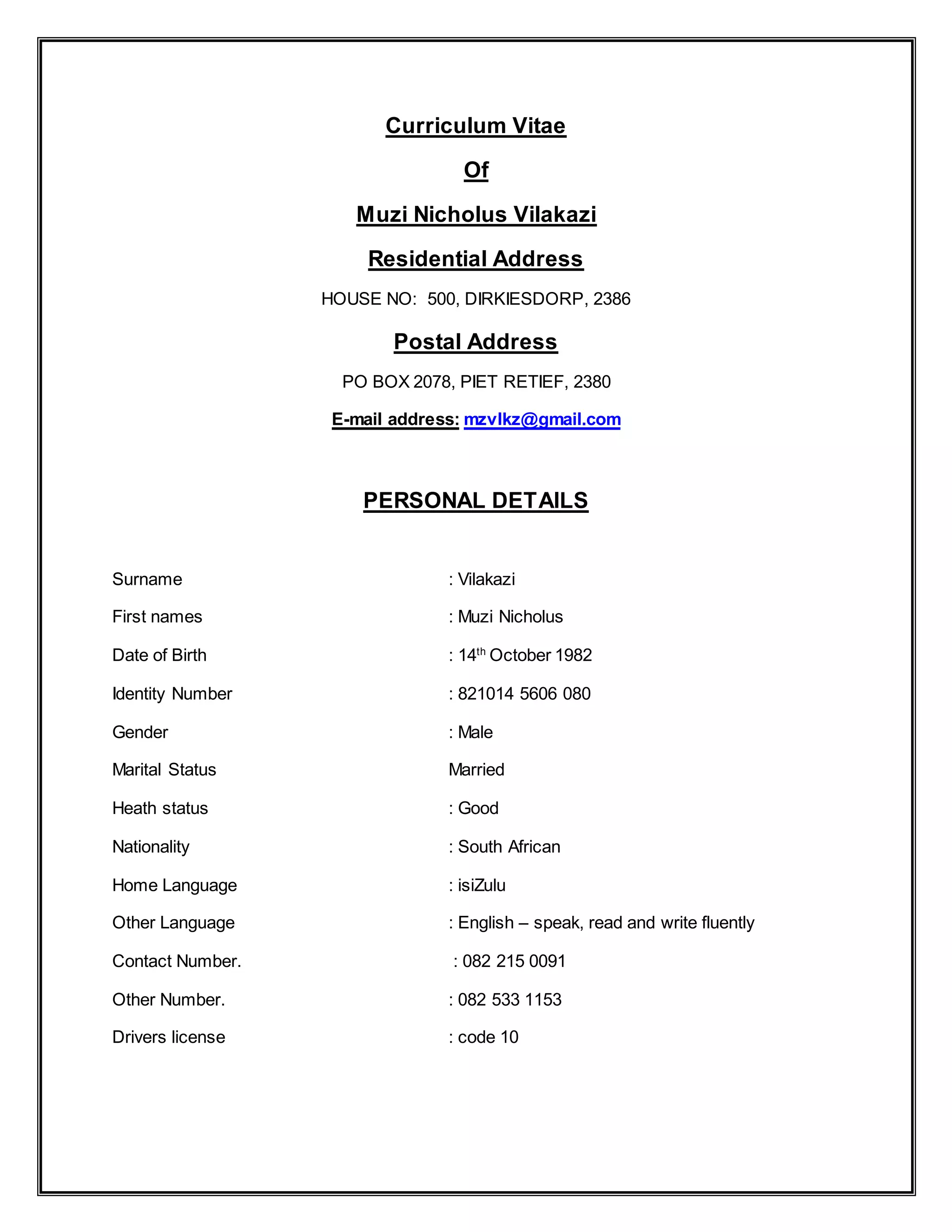 Curriculum Vitae of Muzi Vilakazi 2 | DOCX