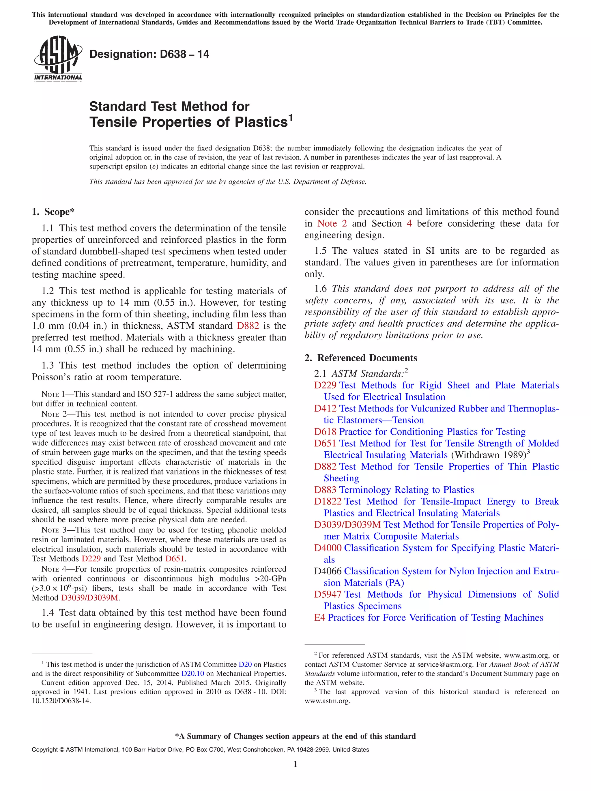 Standard Test Method for Tensile Properties of Plastics | PDF | Physics ...