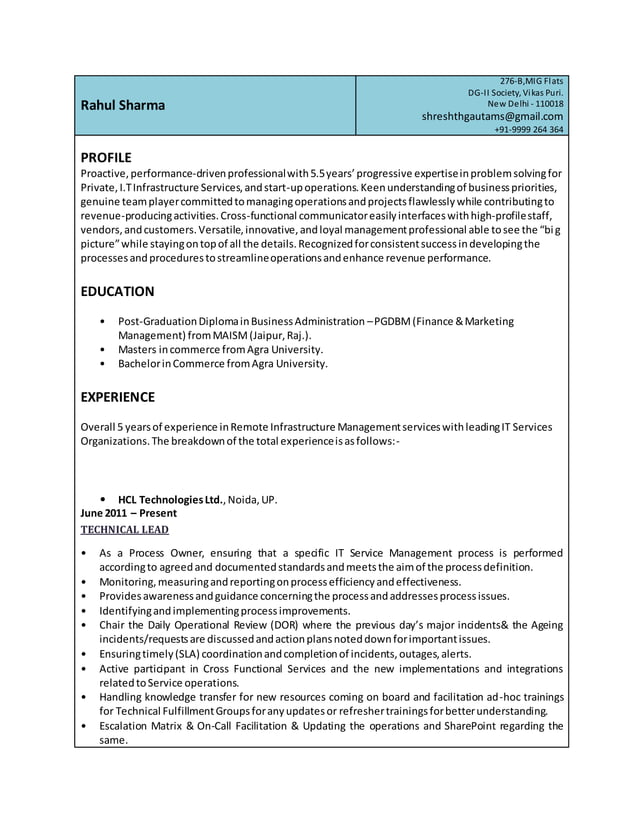 Resume Rahul Sharma | DOCX | IT and Internet Support | Internet