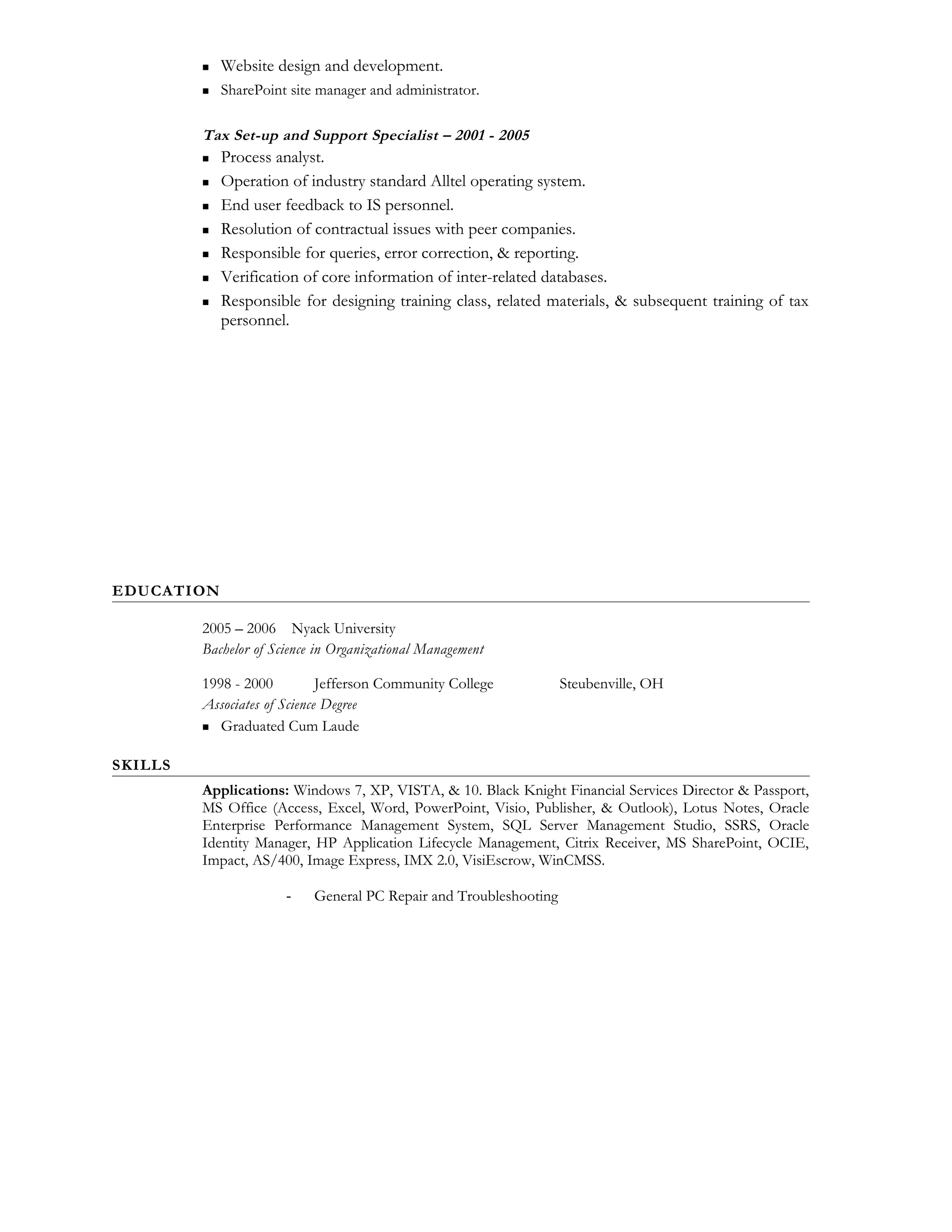 Tristans Resume | DOC | IT and Internet Support | Internet