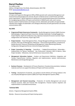 Darryl Poulton - CV Aug16 draft | DOC