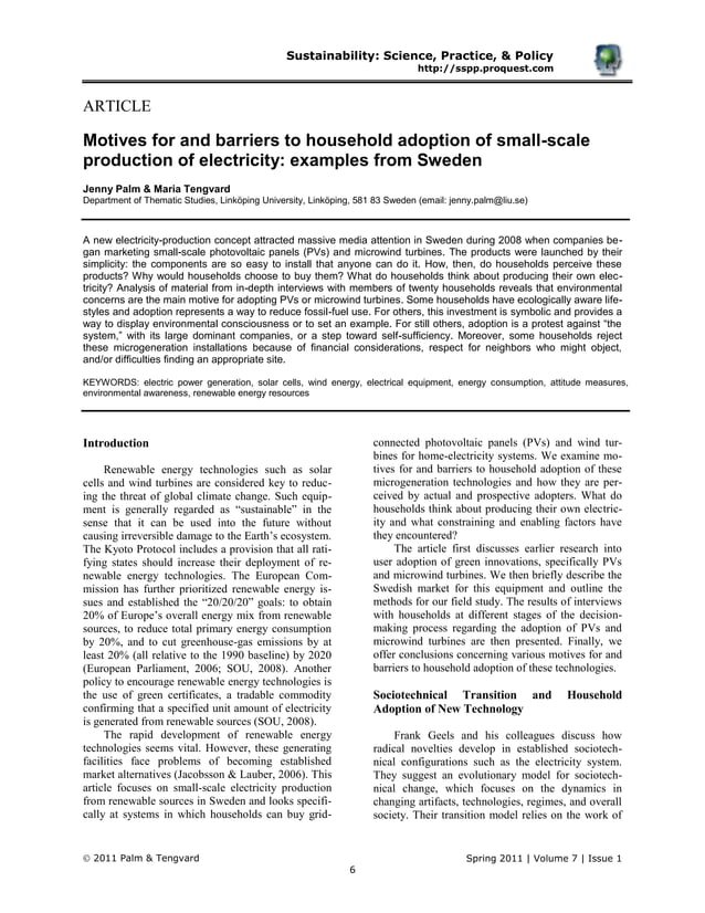 Motives and barriers to household adoptation of small scale production ...