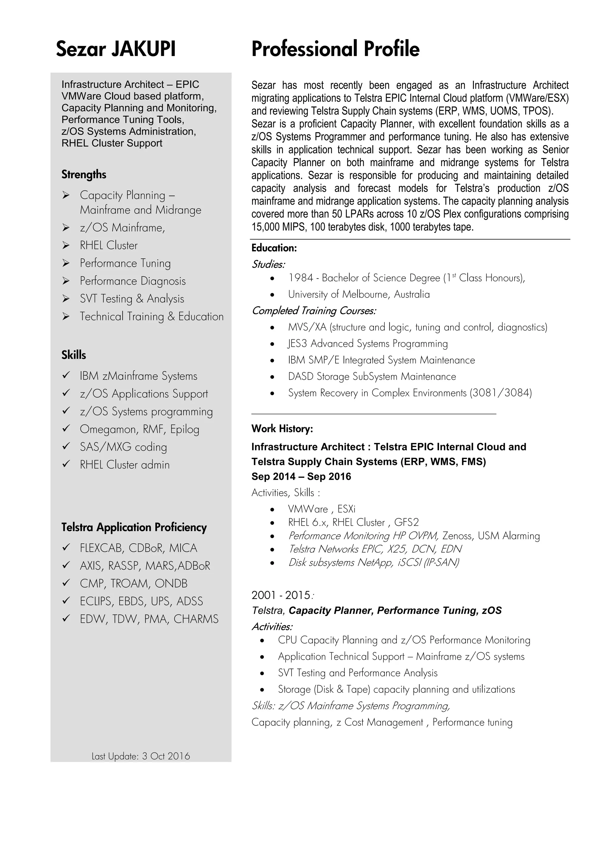 Sezar Jakupi CV Resume Sep 2016 Telstra | PDF
