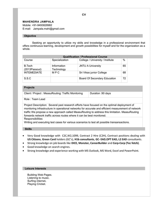 Mahendra Jampala resume | PDF