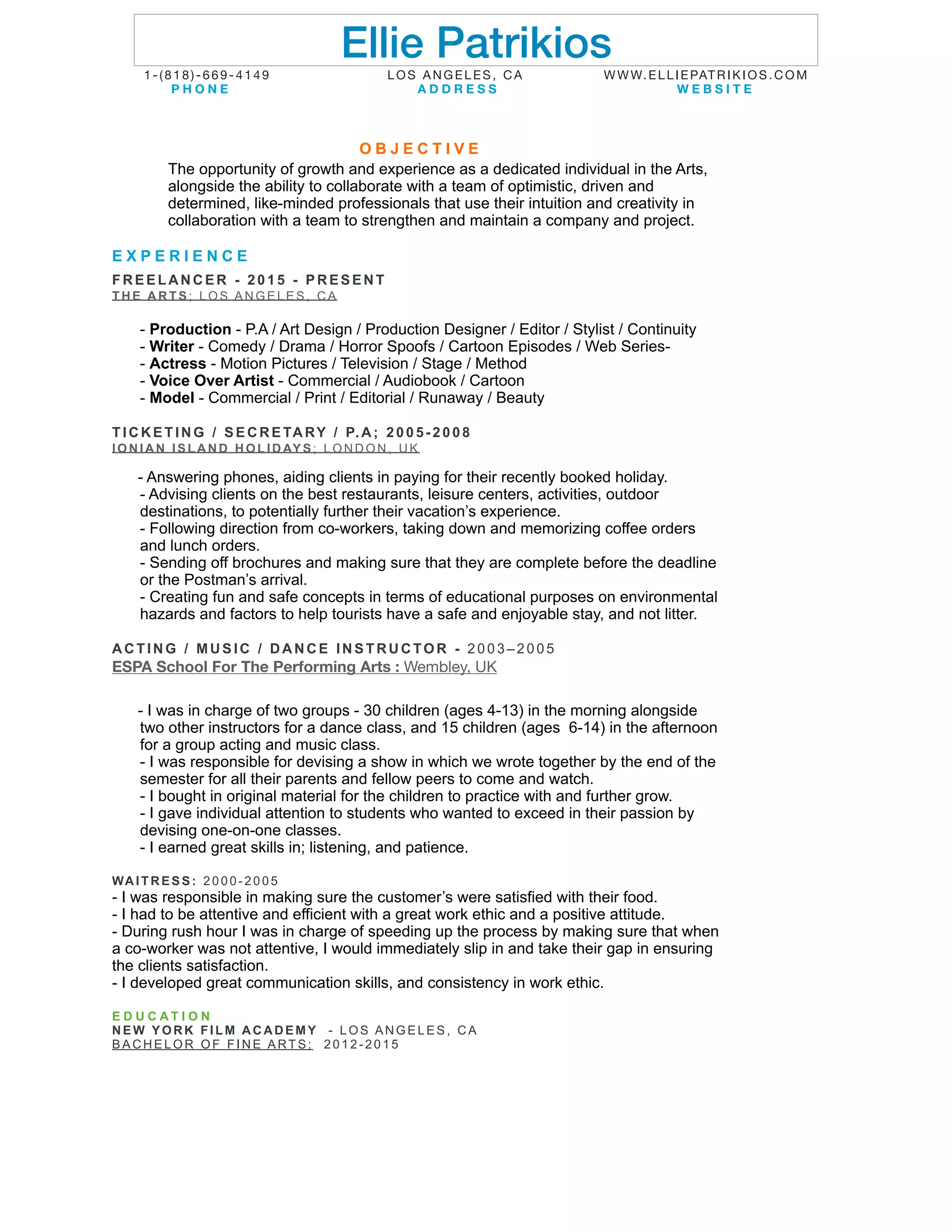 Work Resume - Ellie Patrikios | PDF