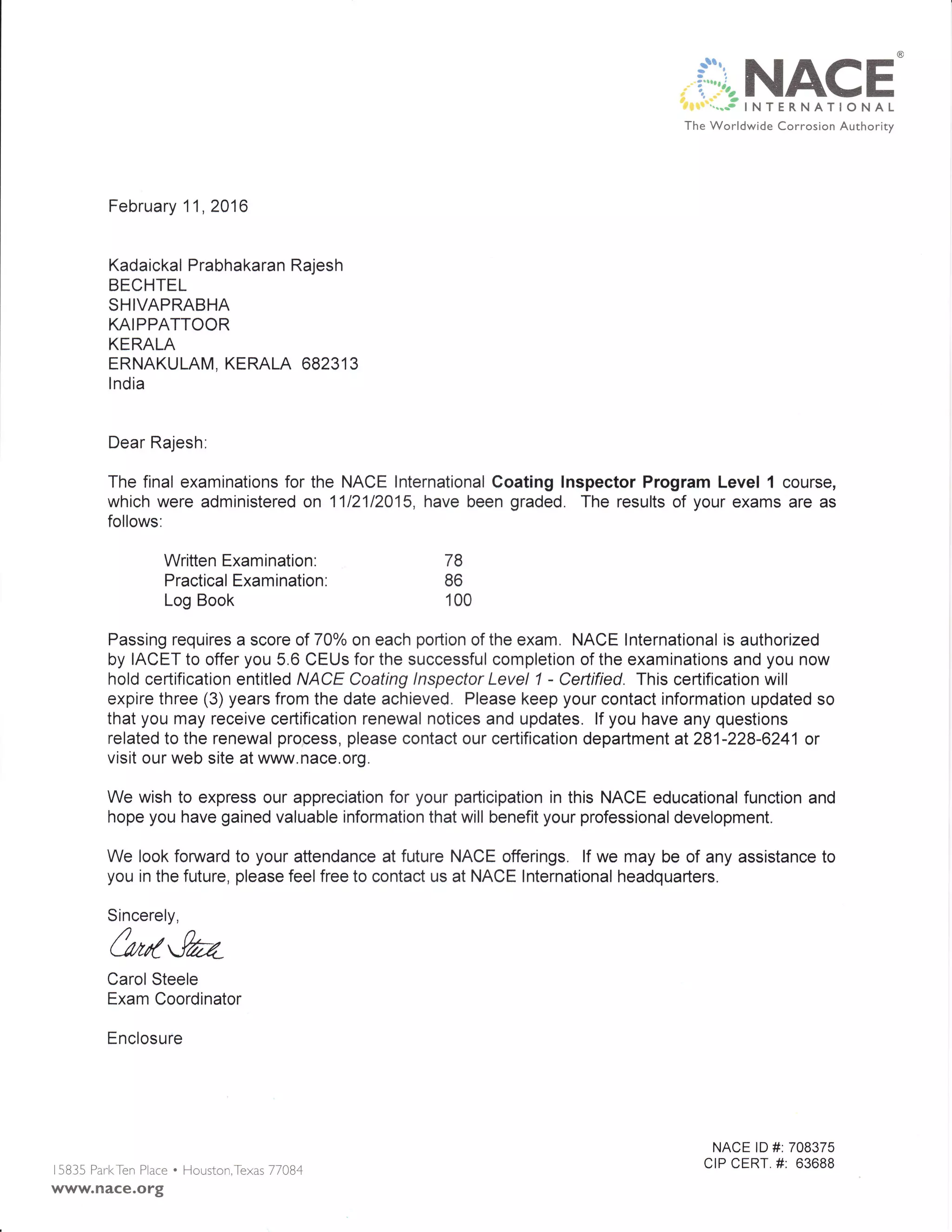 Kadaickal Prabhakaran Rajesh NCAE CIP-1 Certificate | PDF | Education