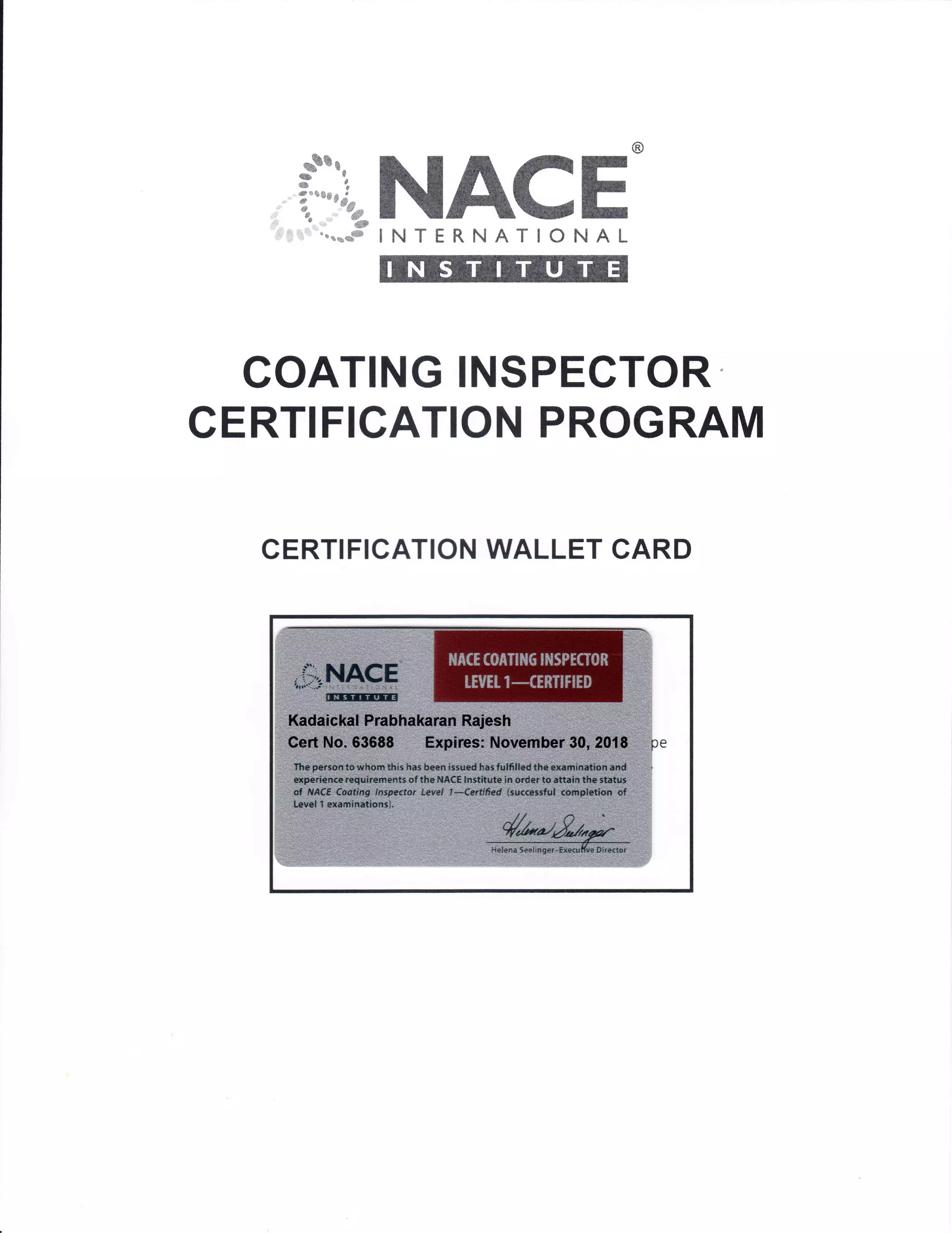 Kadaickal Prabhakaran Rajesh NCAE CIP-1 Certificate | PDF