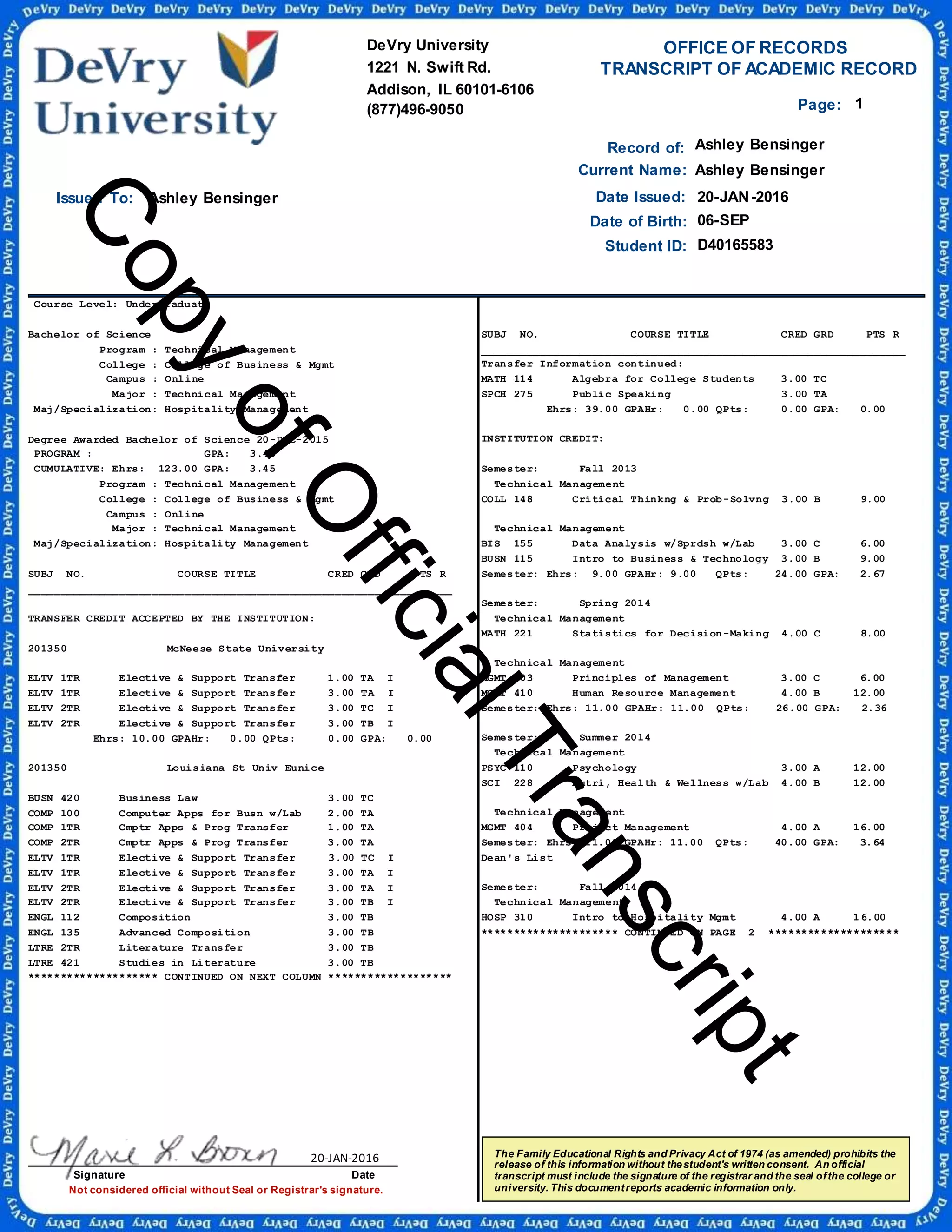 Undergrad transcript | DOCX