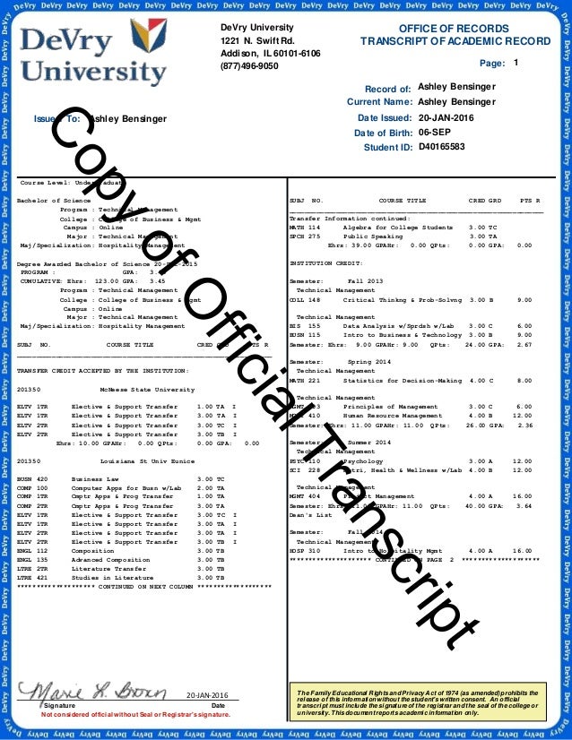 Undergrad transcript