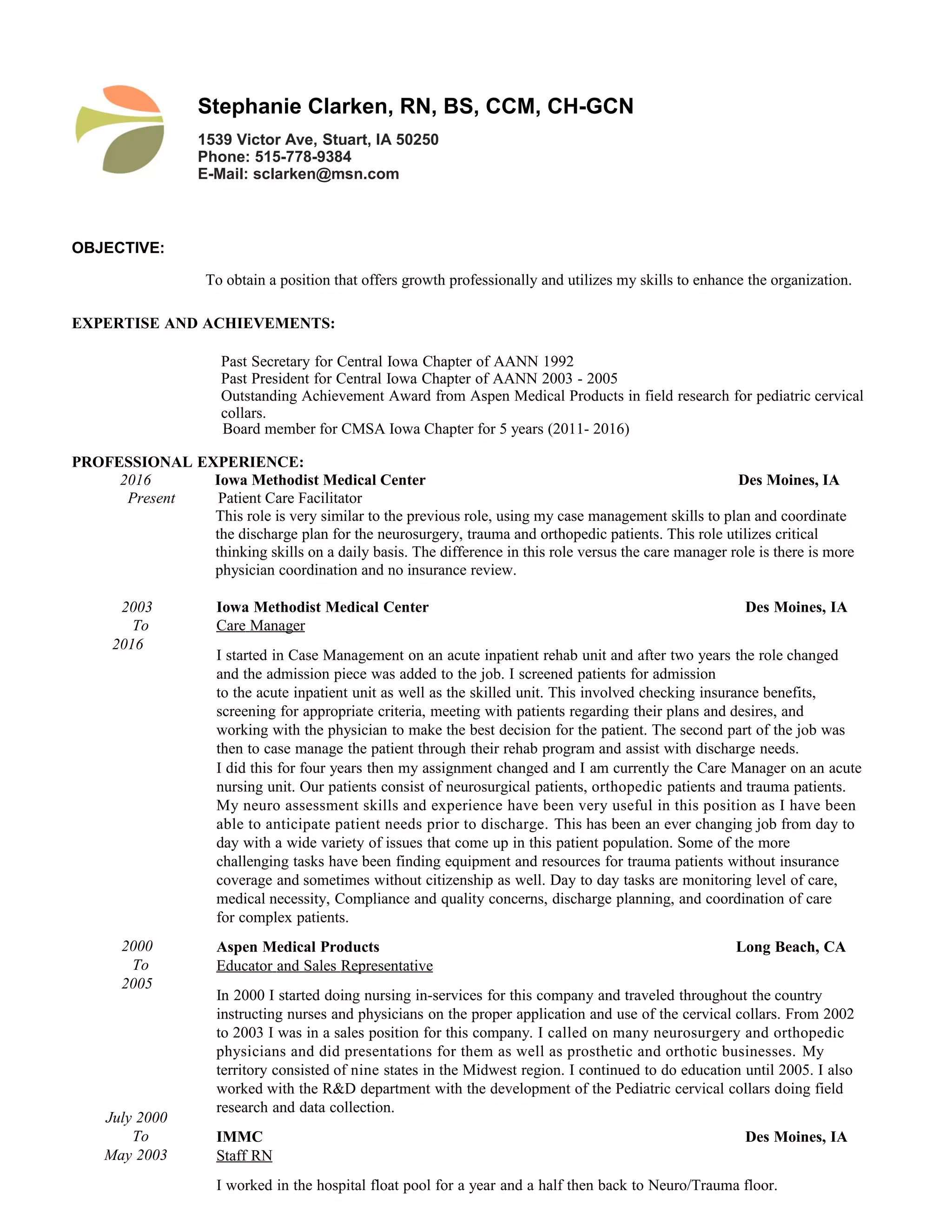 Stephanie_Clarken_resume | DOC | Healthcare Industry | Industries