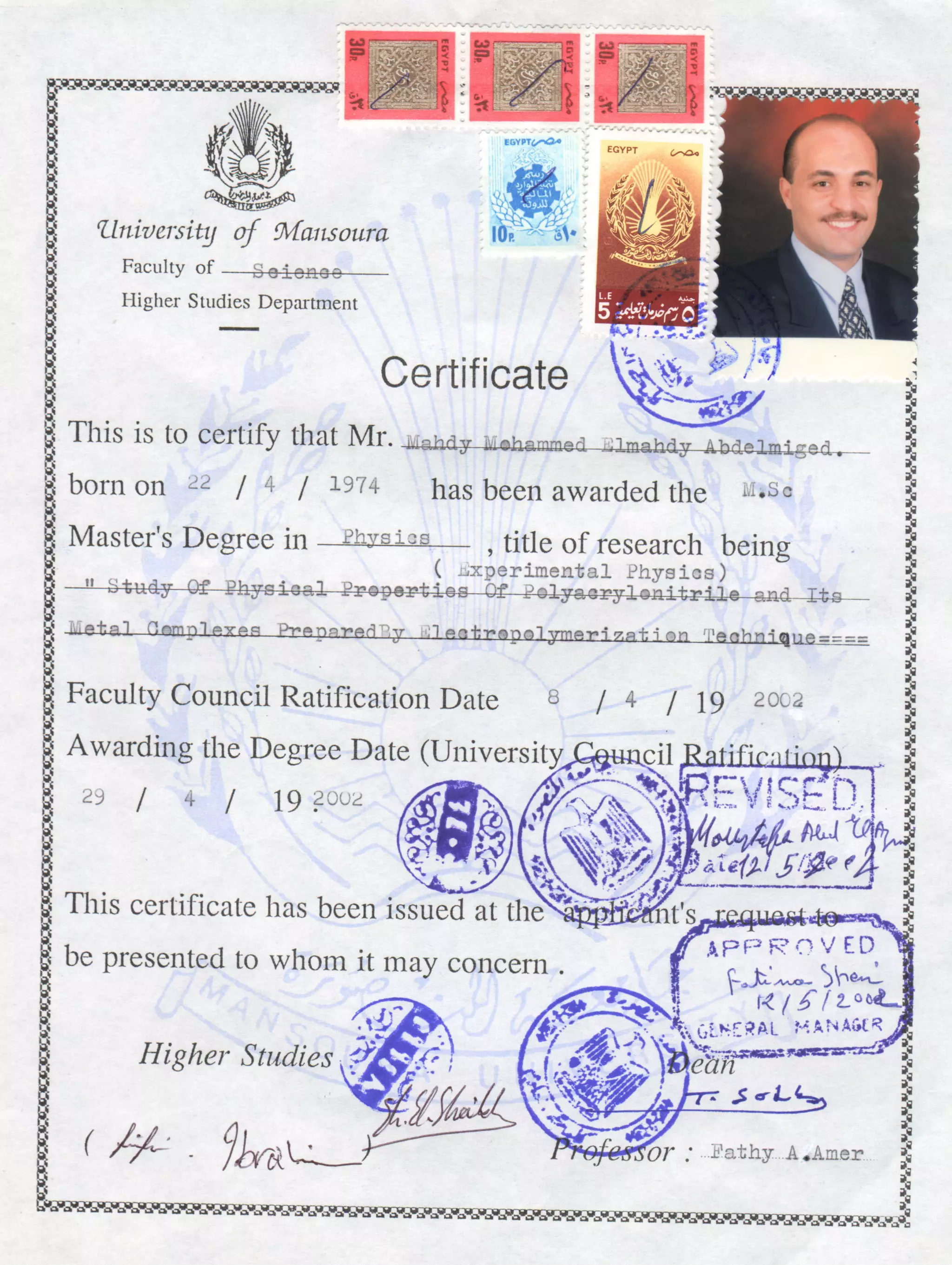 M.Sc Certificate | PDF