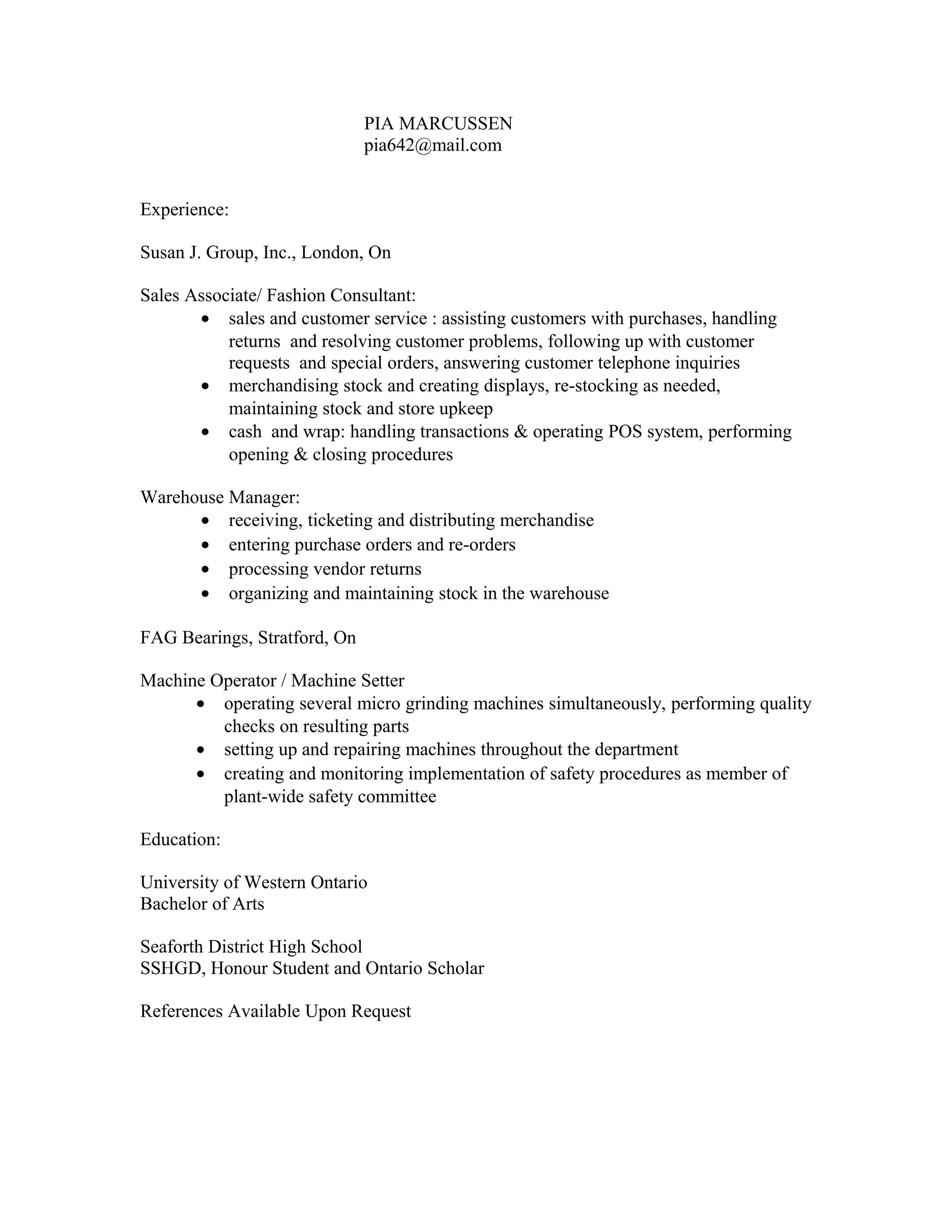 Resume - Pia Marcussen | DOC | Logistics | Business