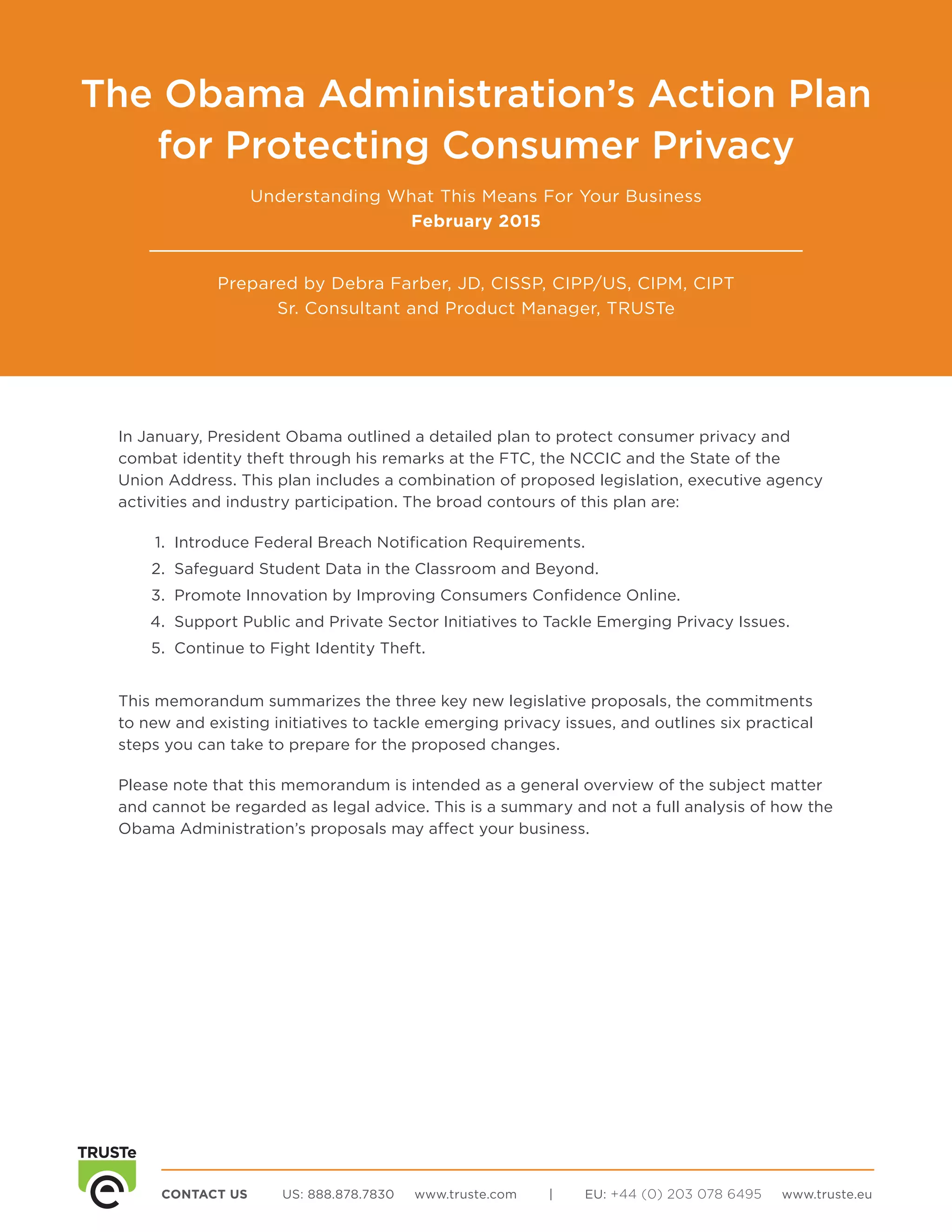 ClientAdvisoryNote - Obama's Privacy Action Plan | PDF