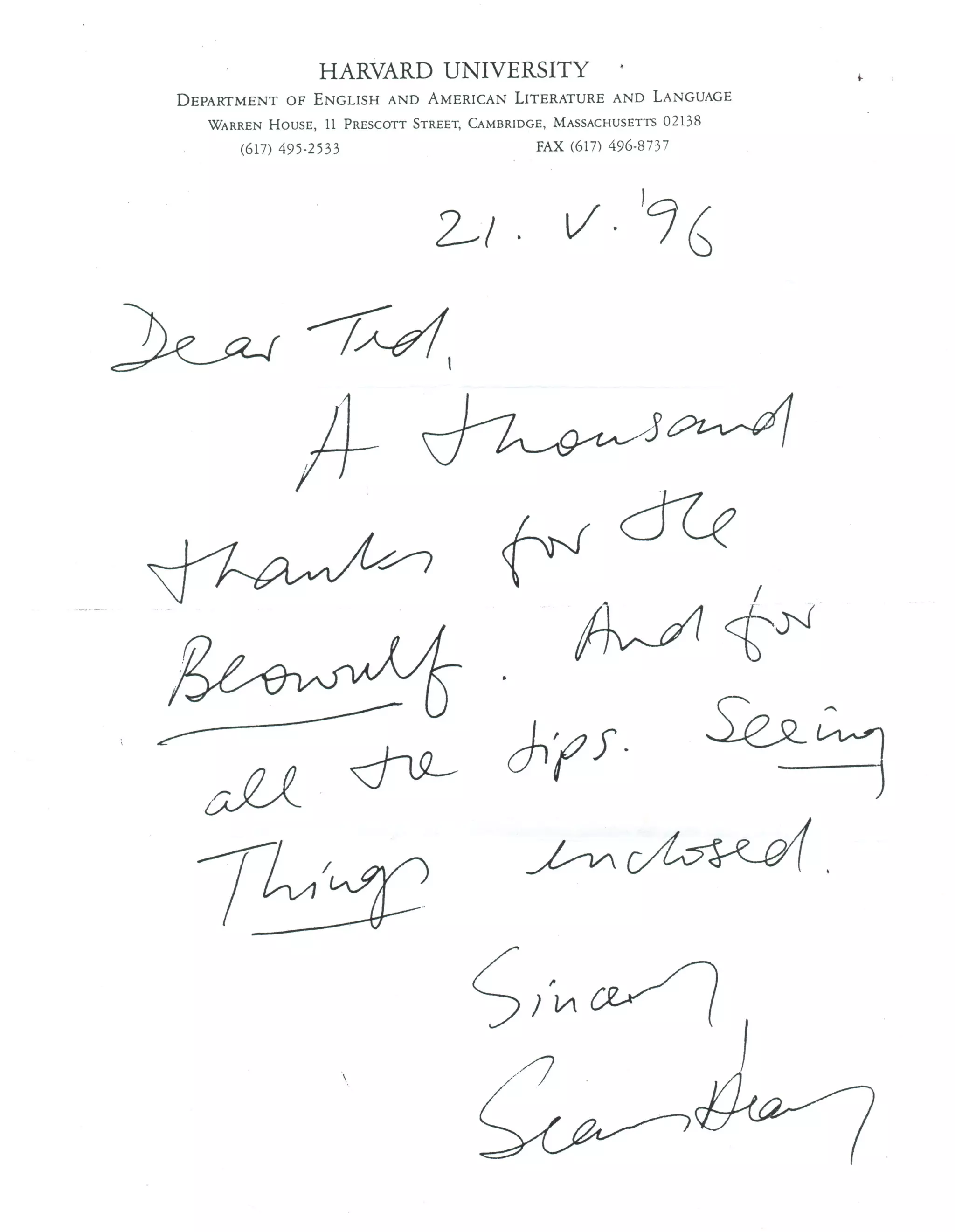 Seamus Heaney Letter scan | PDF