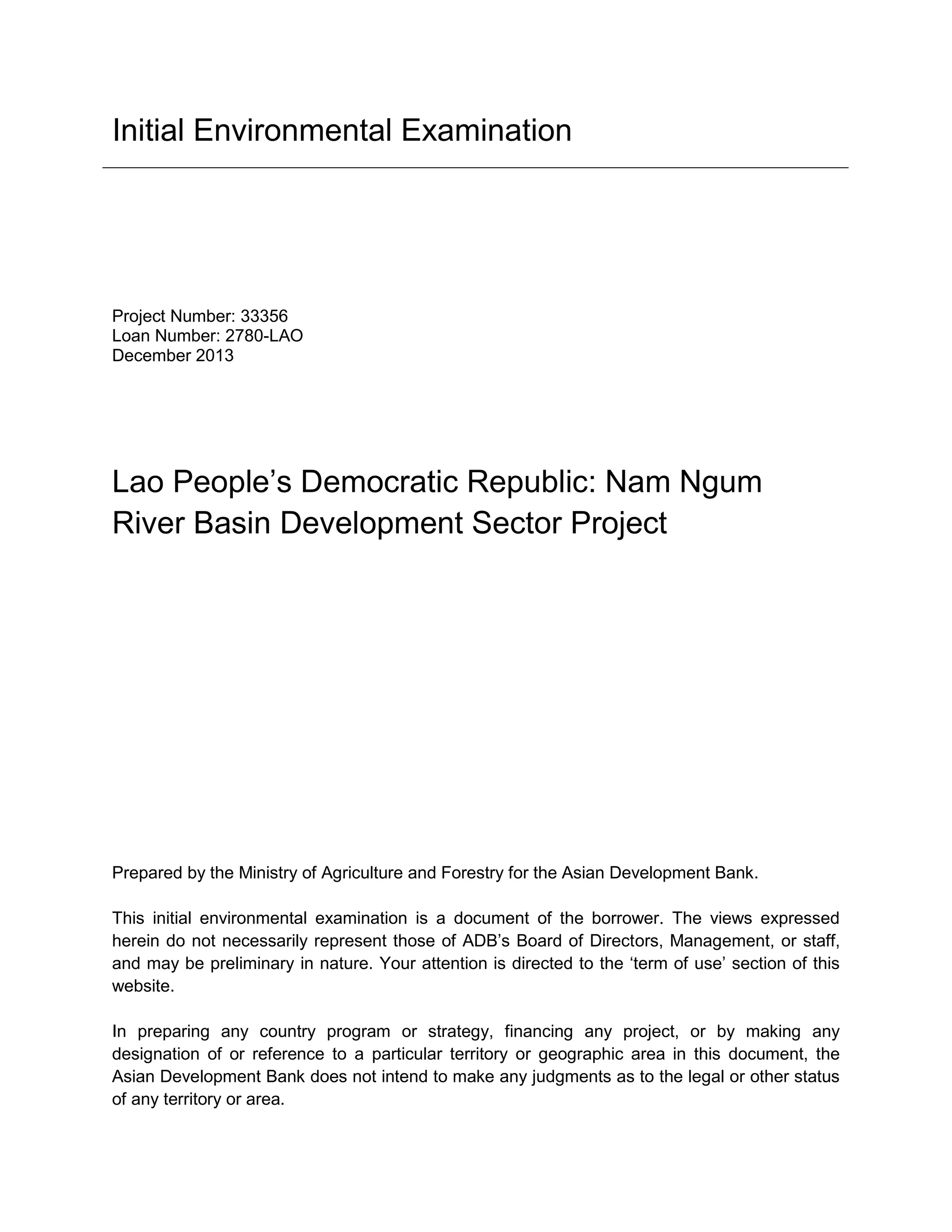 IEE ADB Nam Gum report | PDF | Agriculture | Industries